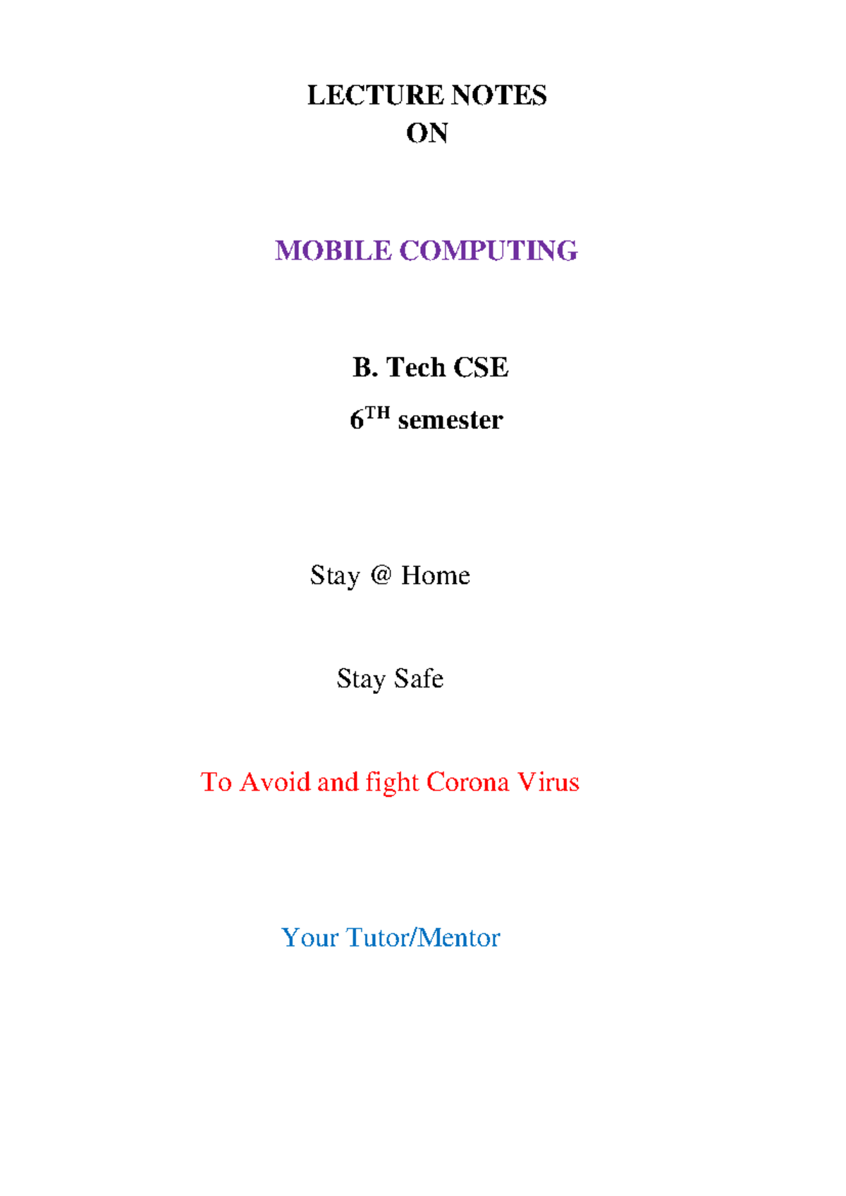 Mobile Computing Unit Ii 6th Sem Cse Converted Lecture Notes On Mobile Computing B Tech Cse 6