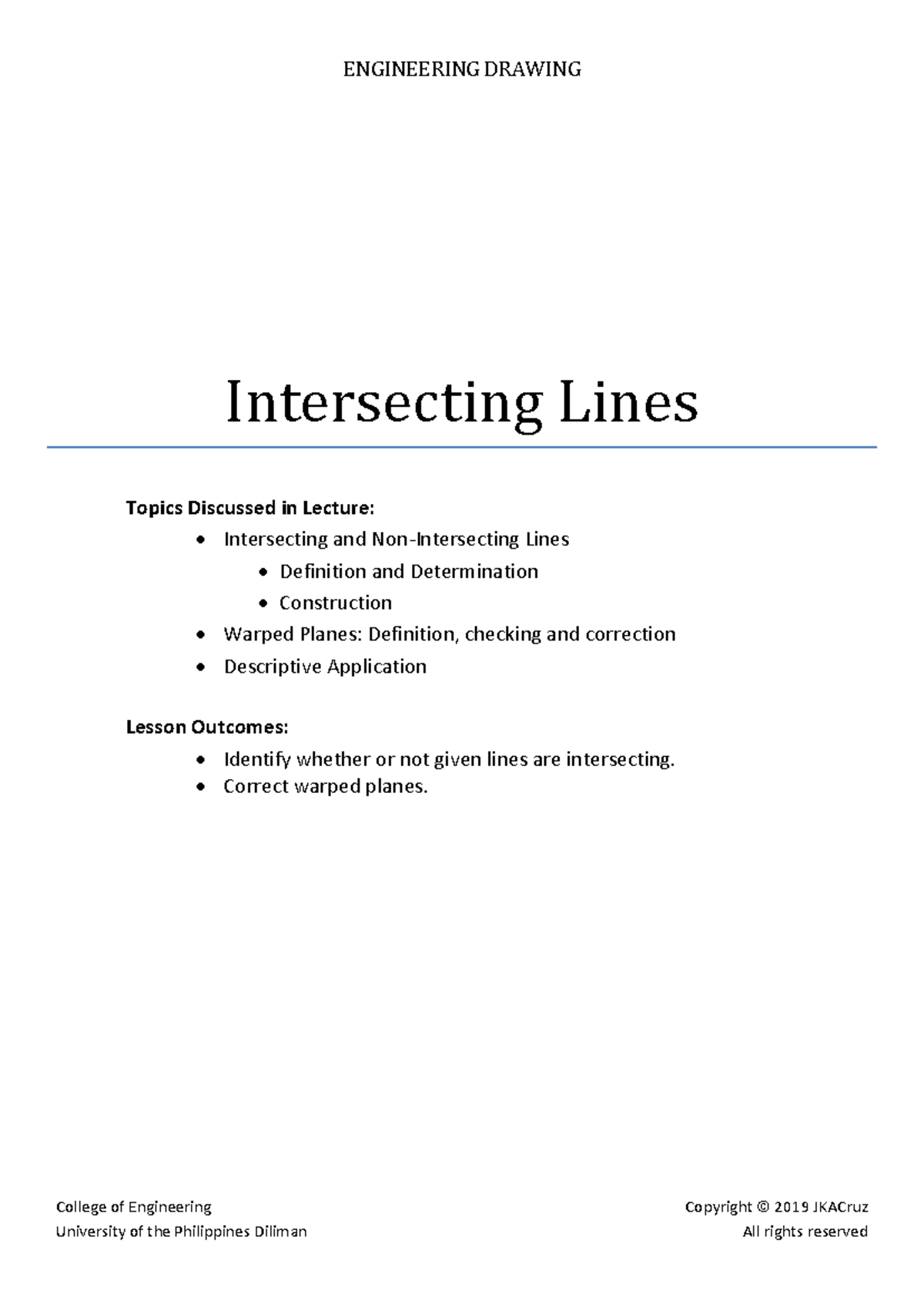 Intersecting Lines Module - ENGINEERING DRAWING Module 7 Intersecting ...