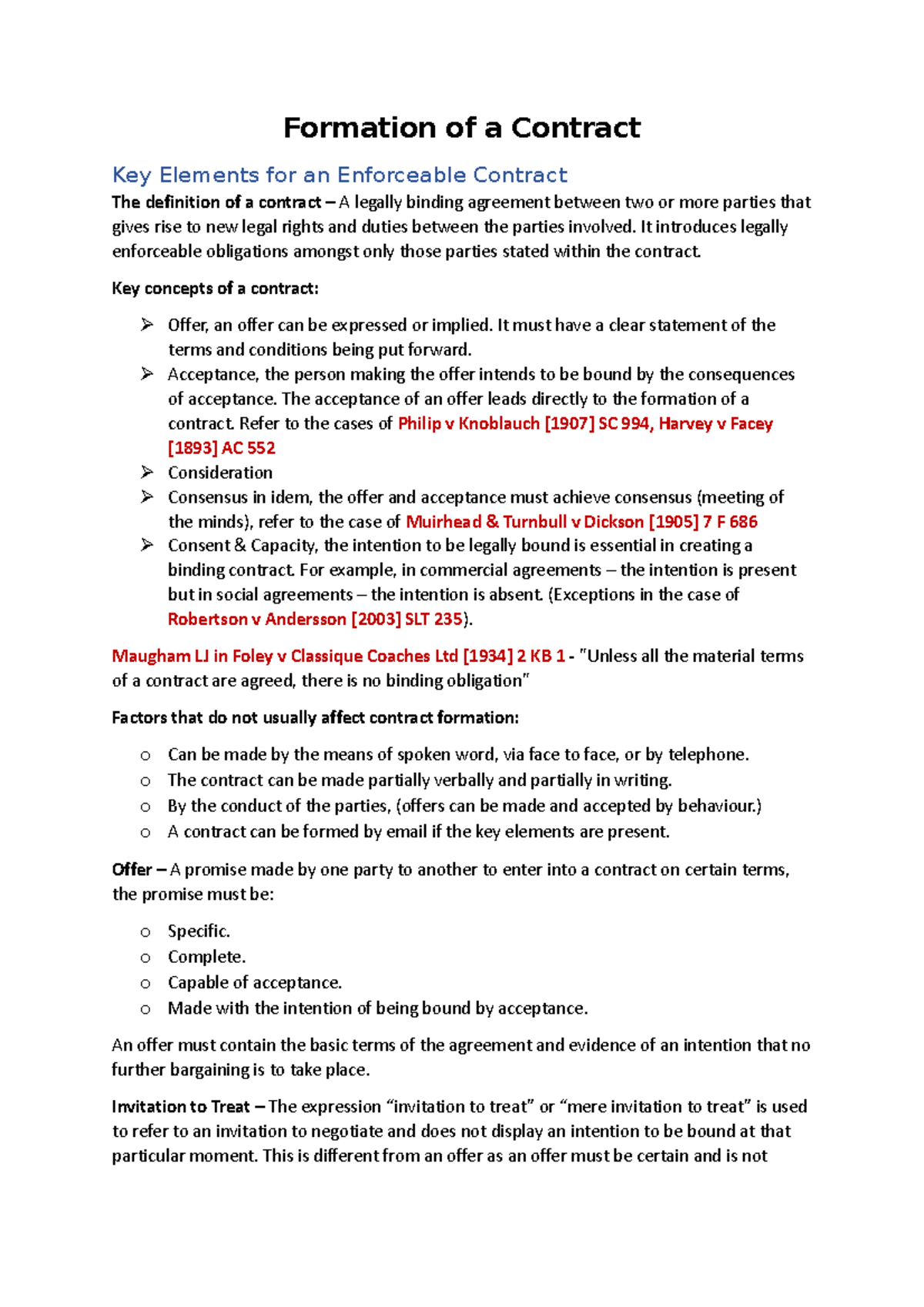 Formation of a Contract - It introduces legally enforceable obligations ...