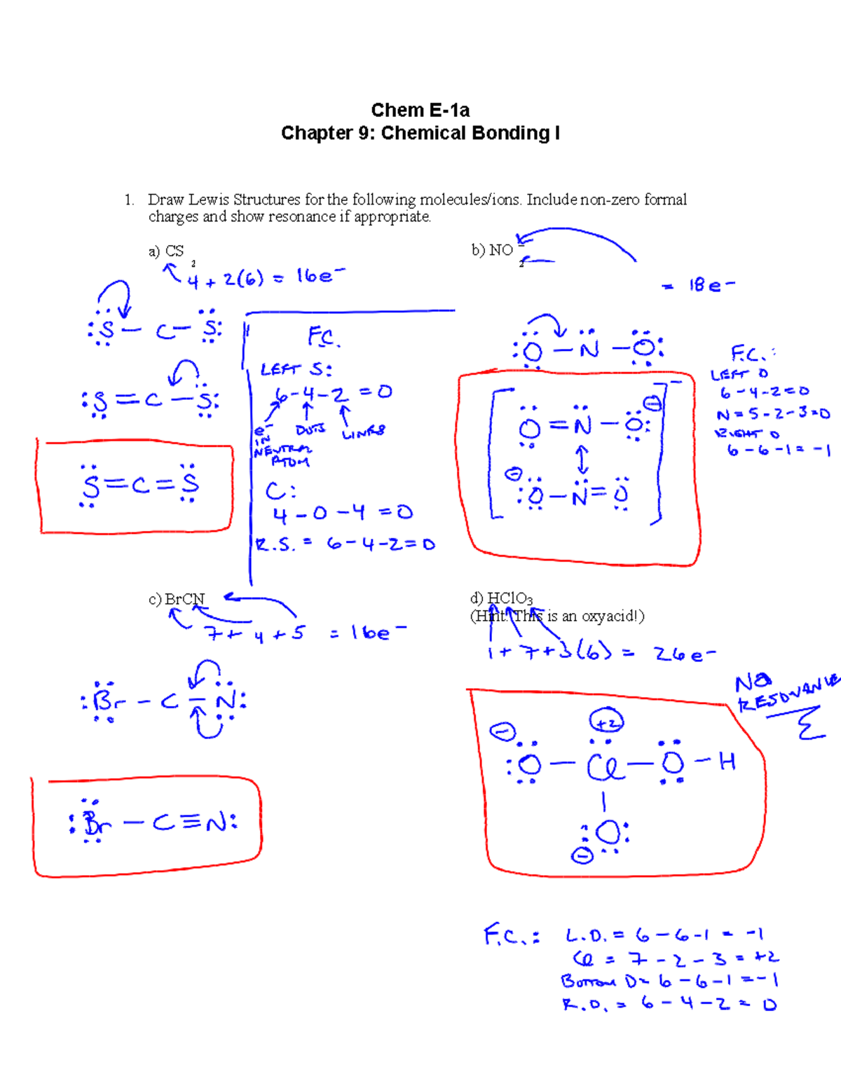 Chapter 9 Review Notes - Chem E-1a Chapter 9: Chemical Bonding I Draw ...