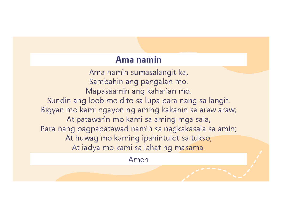 Es P 7-Unit 1 Aralin 2 - Ama namin Ama namin sumasalangit ka, Sambahin ...