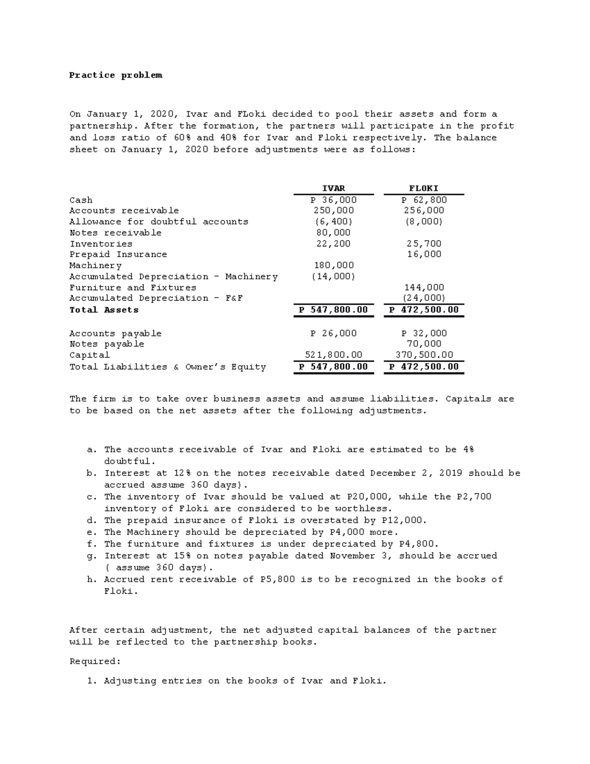 Partnership formation - Practice problem - Practice problem On January ...