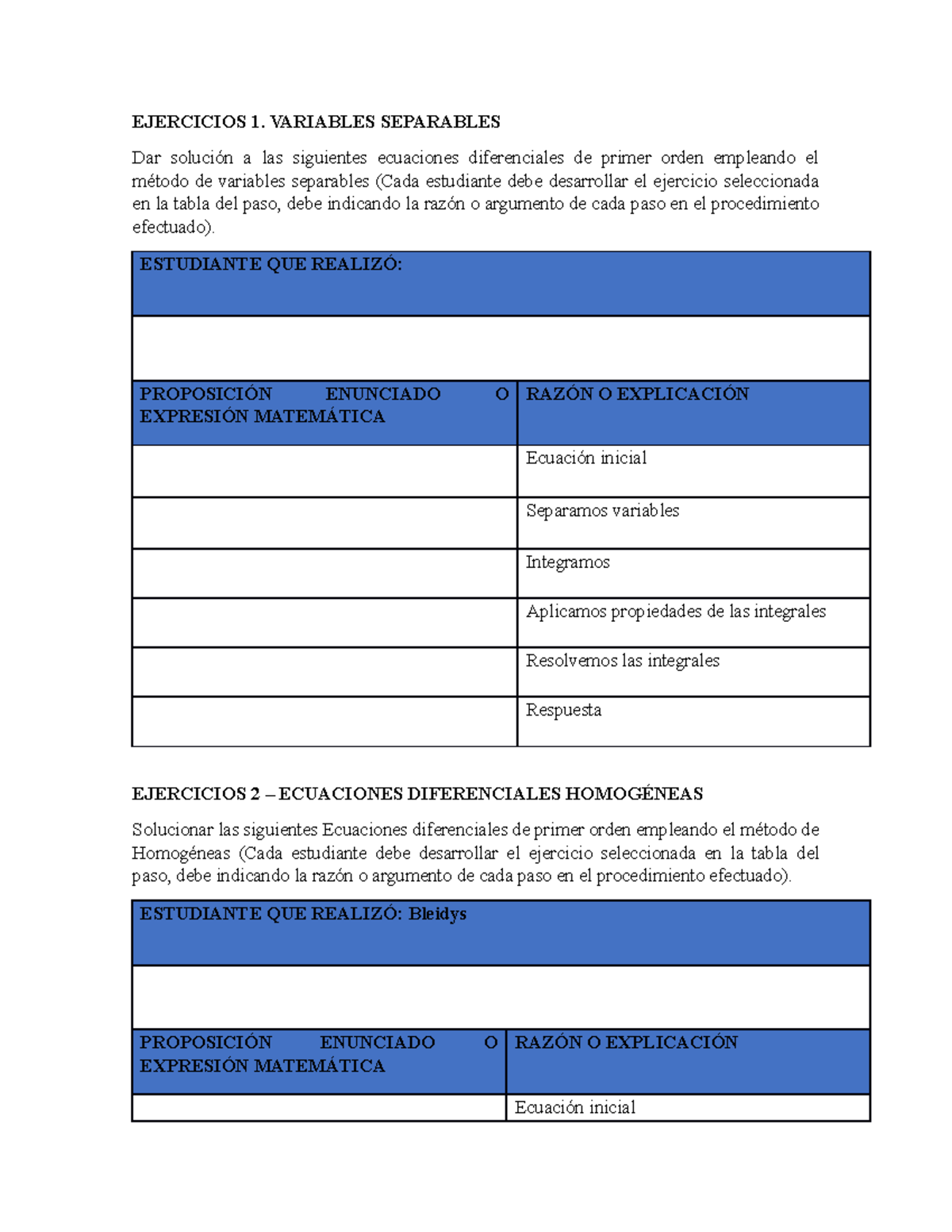 Ejercicios tytytyty - EJERCICIOS 1. VARIABLES SEPARABLES Dar solución a ...