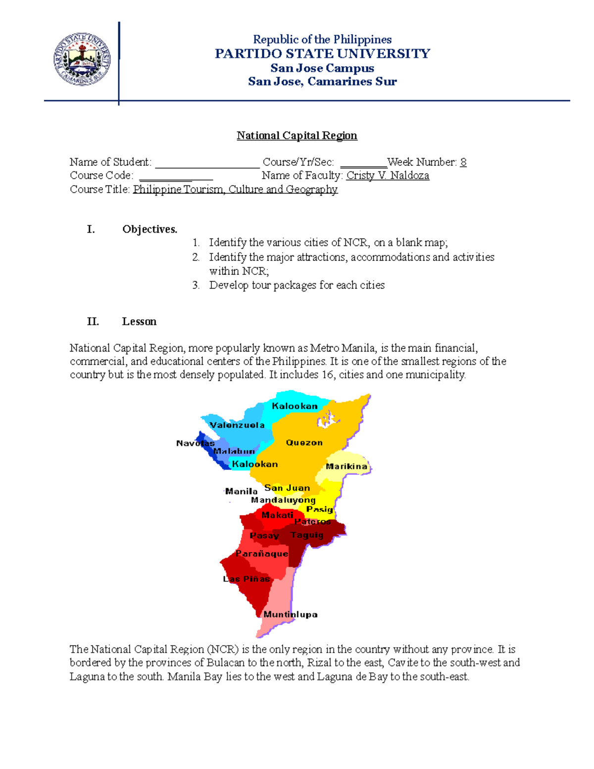 Module for National Capital Region THC 7 - Philippine Tourism, Culture ...