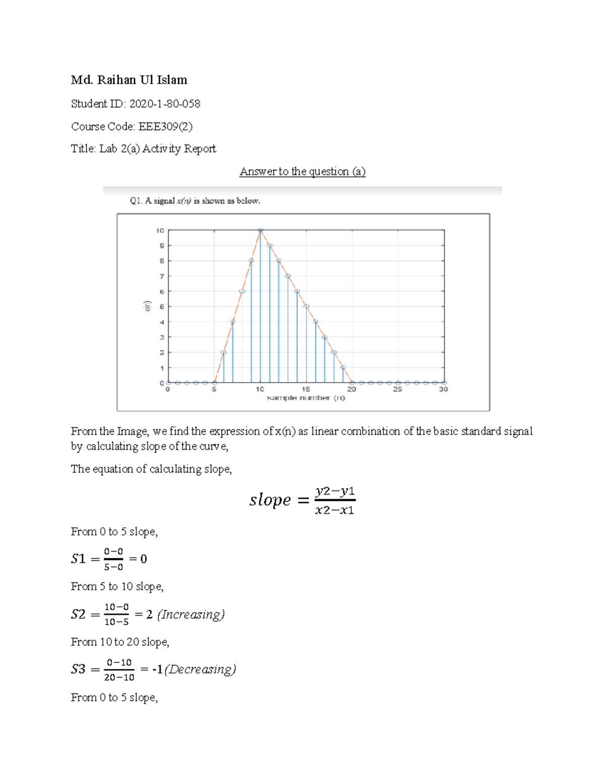 EEE309- Lab Report 2(a) - Md. Raihan Ul Islam Student ID: 2020 - 1 - 80 ...