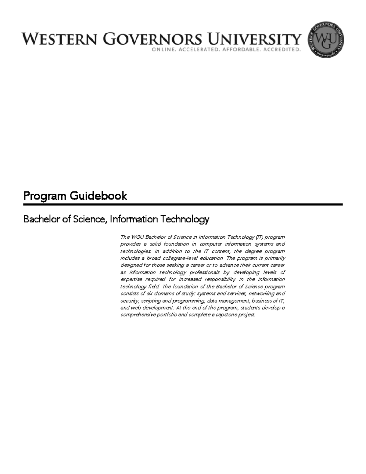 WGU B.S. of Information Technology Program Guide - C803 - Studocu