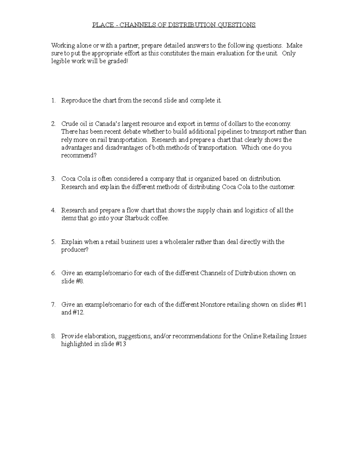 05 - Channels of Distribution Questions - PLACE - CHANNELS OF ...
