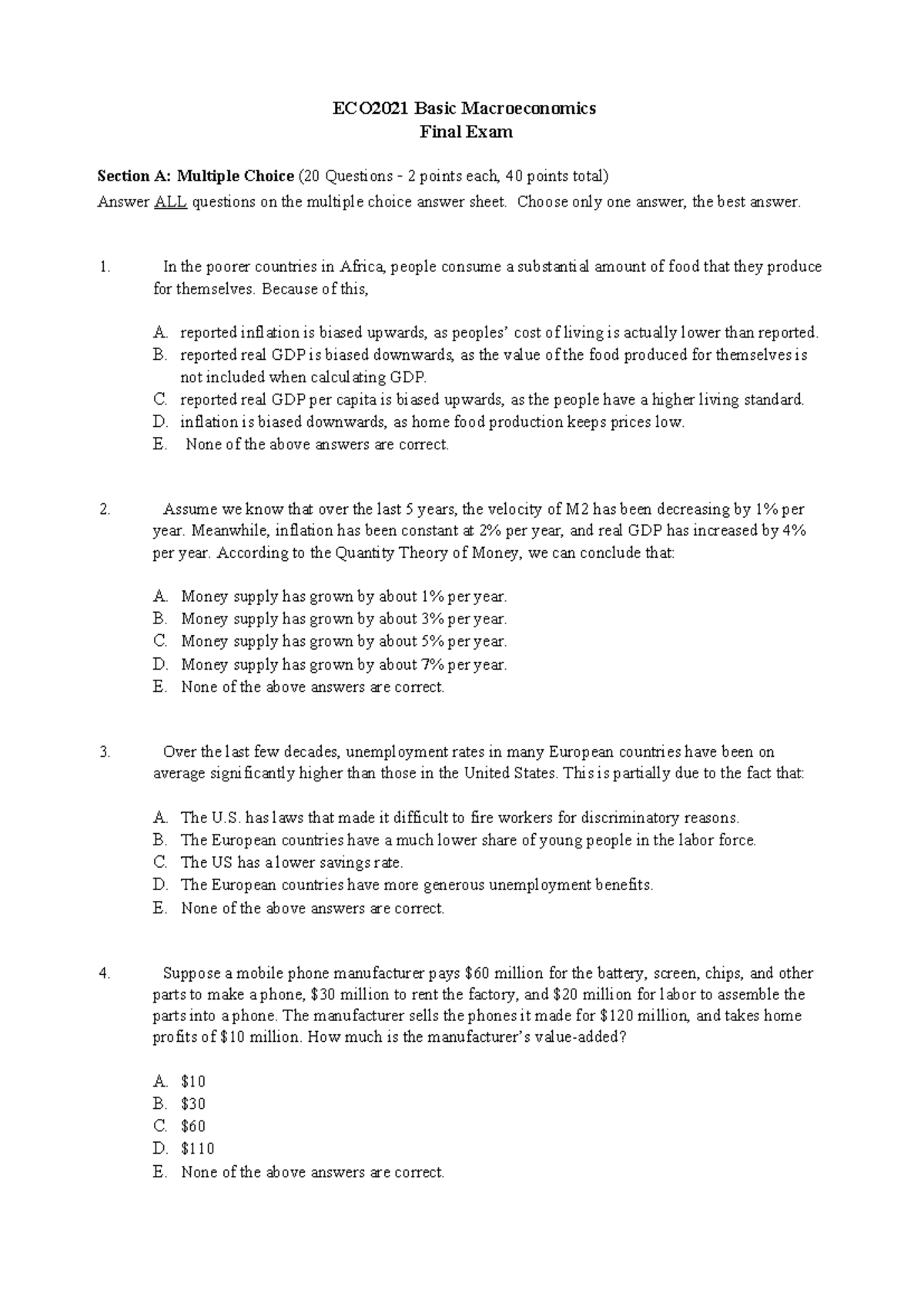Final exam sample 2023 - aaaaaaaaaaaaaaaaaa - ECO2021 Basic ...