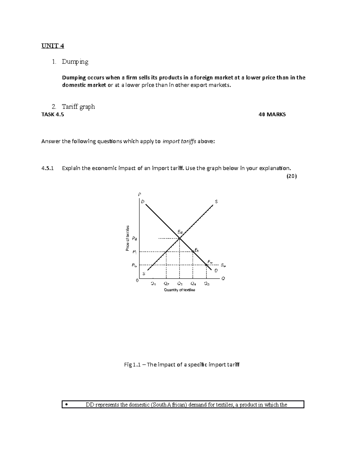 UNIT 4 - Lecture notes - UNIT 4 1. Dumping Dumping occurs when a firm ...