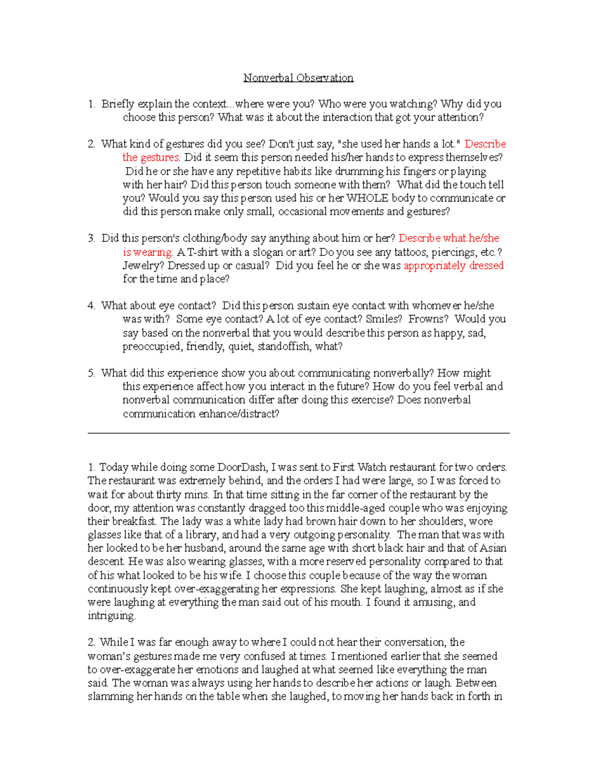 SPC2017 Nonverbal Observation Assignment - Nonverbal Observation ...