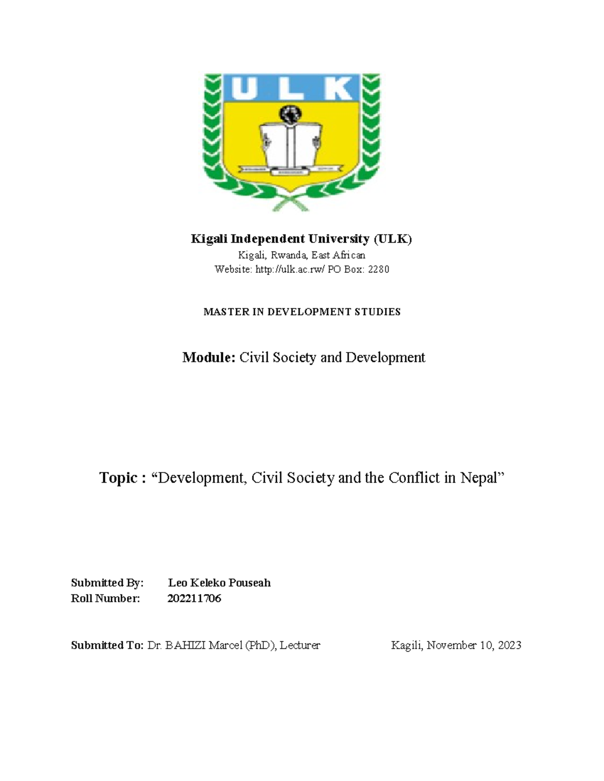 Leo paper 1CSD041123 Final - Kigali Independent University (ULK) Kigali ...