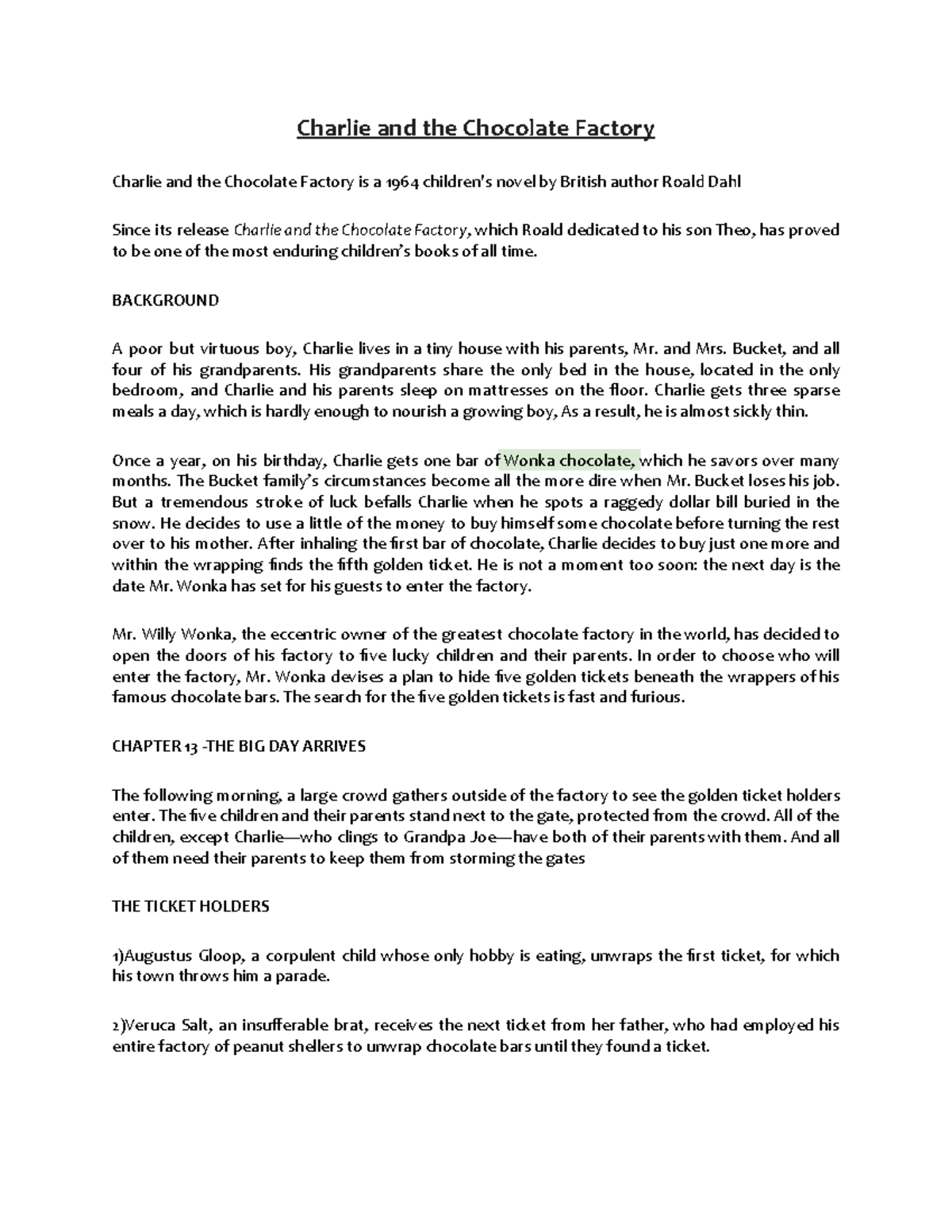 Popular Literature and culture and explanation - Charlie and the ...