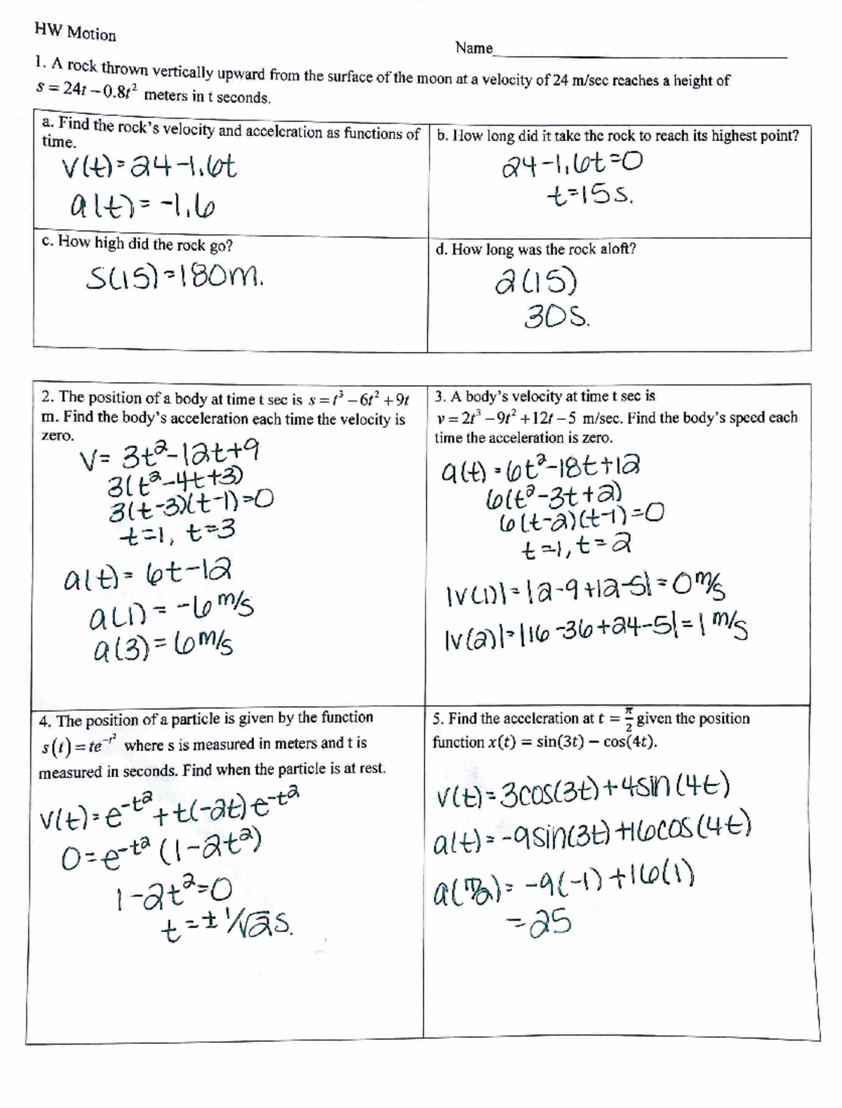 HW+Motion+-+answers - Motion problems as well as with notes on it, to ...