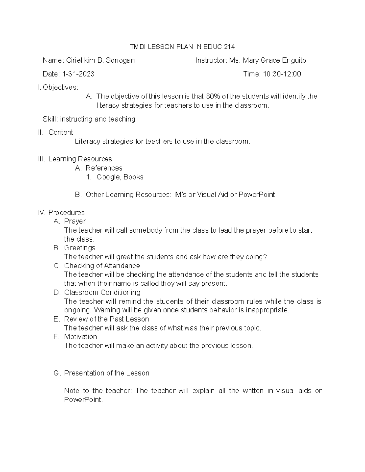 Lesson PLAN EDUC 214 - Don't open 👐 - TMDI LESSON PLAN IN EDUC 214 Name ...