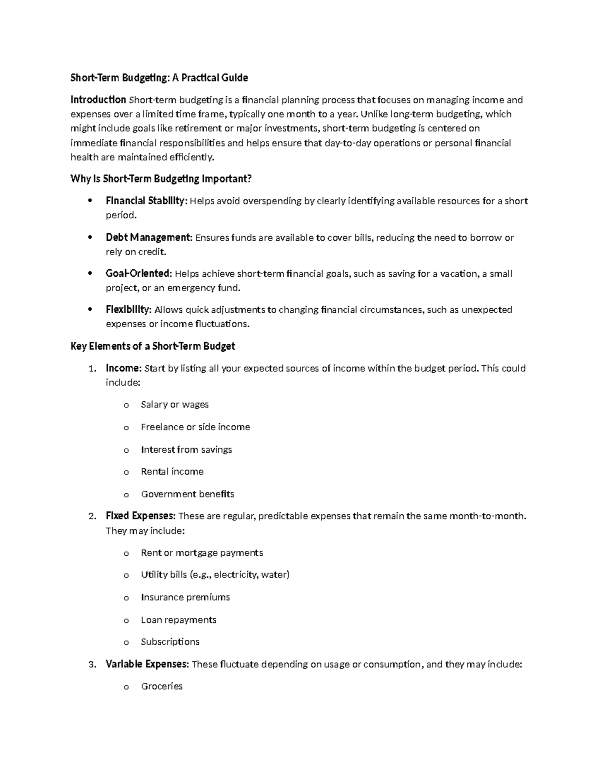 Short term budgeting overview - Short-Term Budgeting: A Practical Guide ...