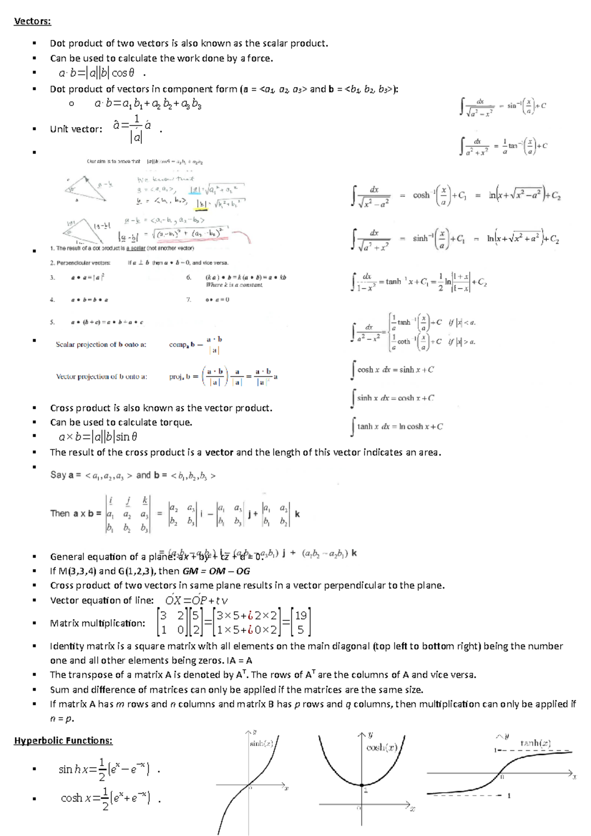 Math Mod 1 Notes - Vectors: Dot product of two vectors is also known as ...