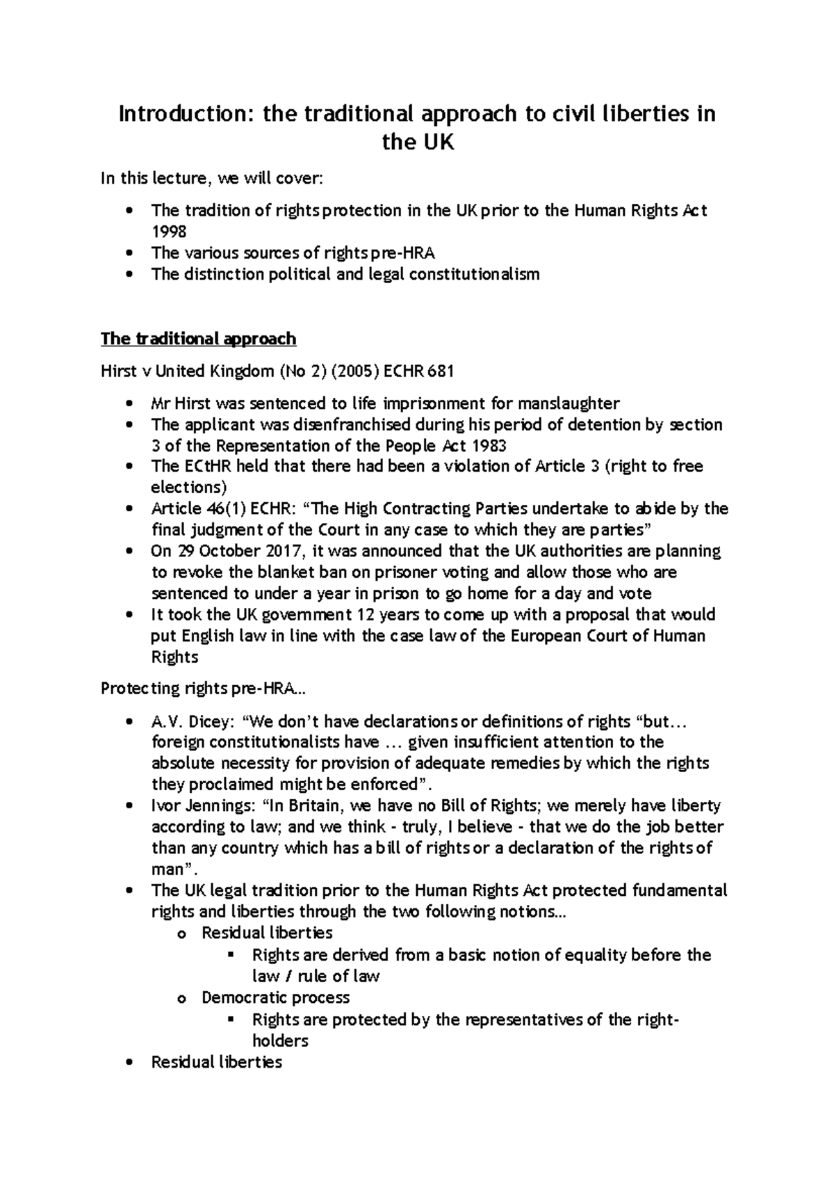 27. Intro to Traditional Approach of Civil Liberties in the UK ...