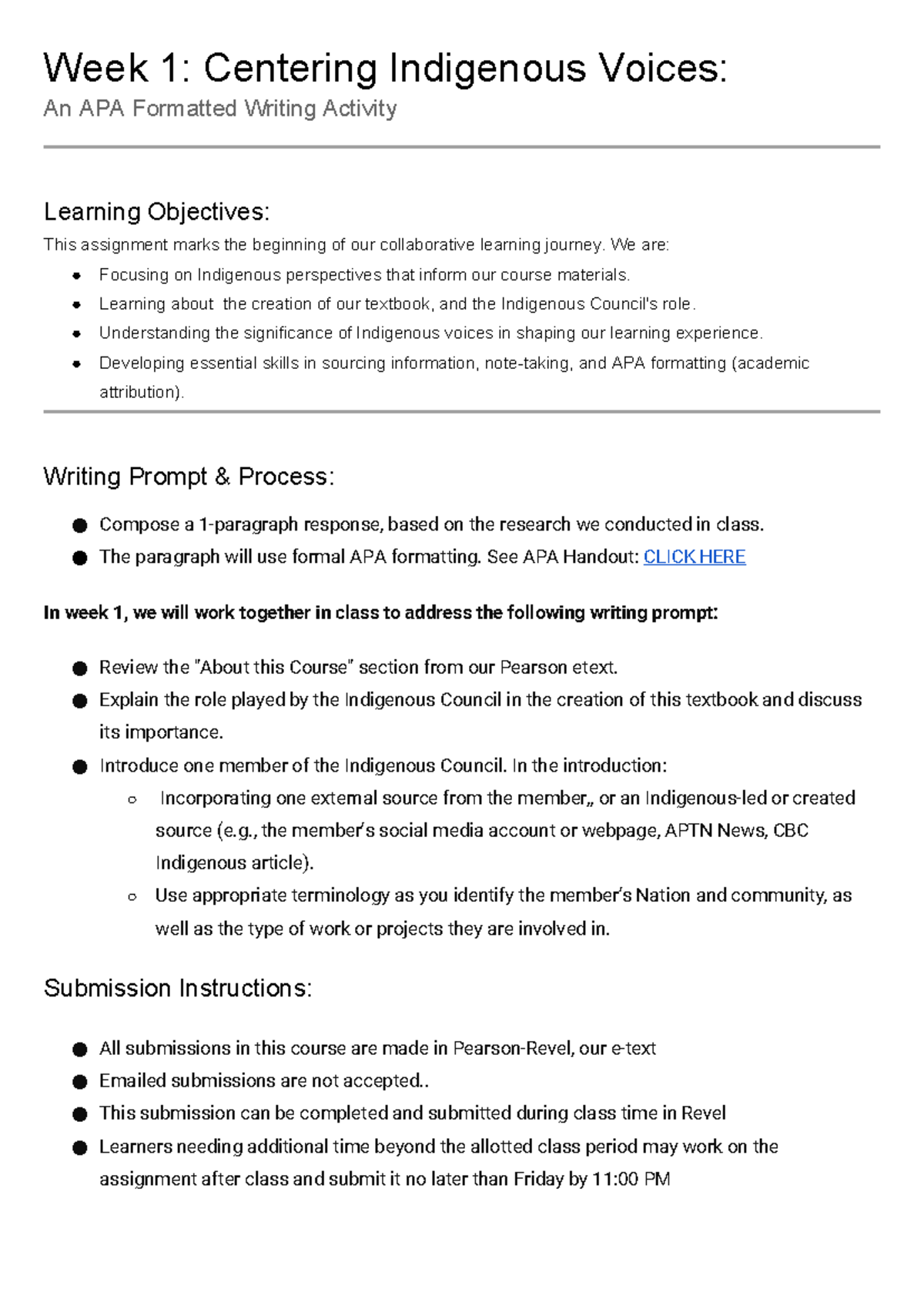 Week 1 Centering Indigenous Voices An APA Formatted Writing Activity ...