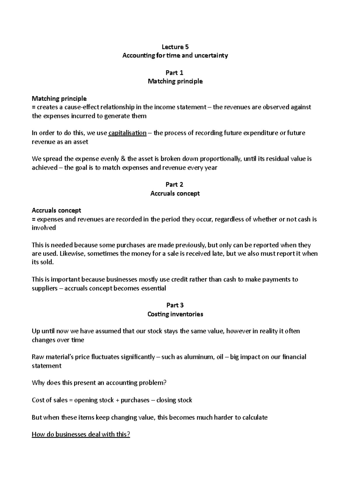 Lecture 5 - Lecture 5 Accounting for time and uncertainty Part 1 ...
