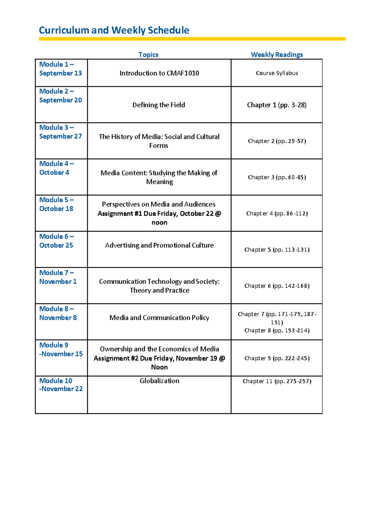 Cmaf1010 fall 2021 fahss updated september 9 4 - Curriculum and Weekly ...
