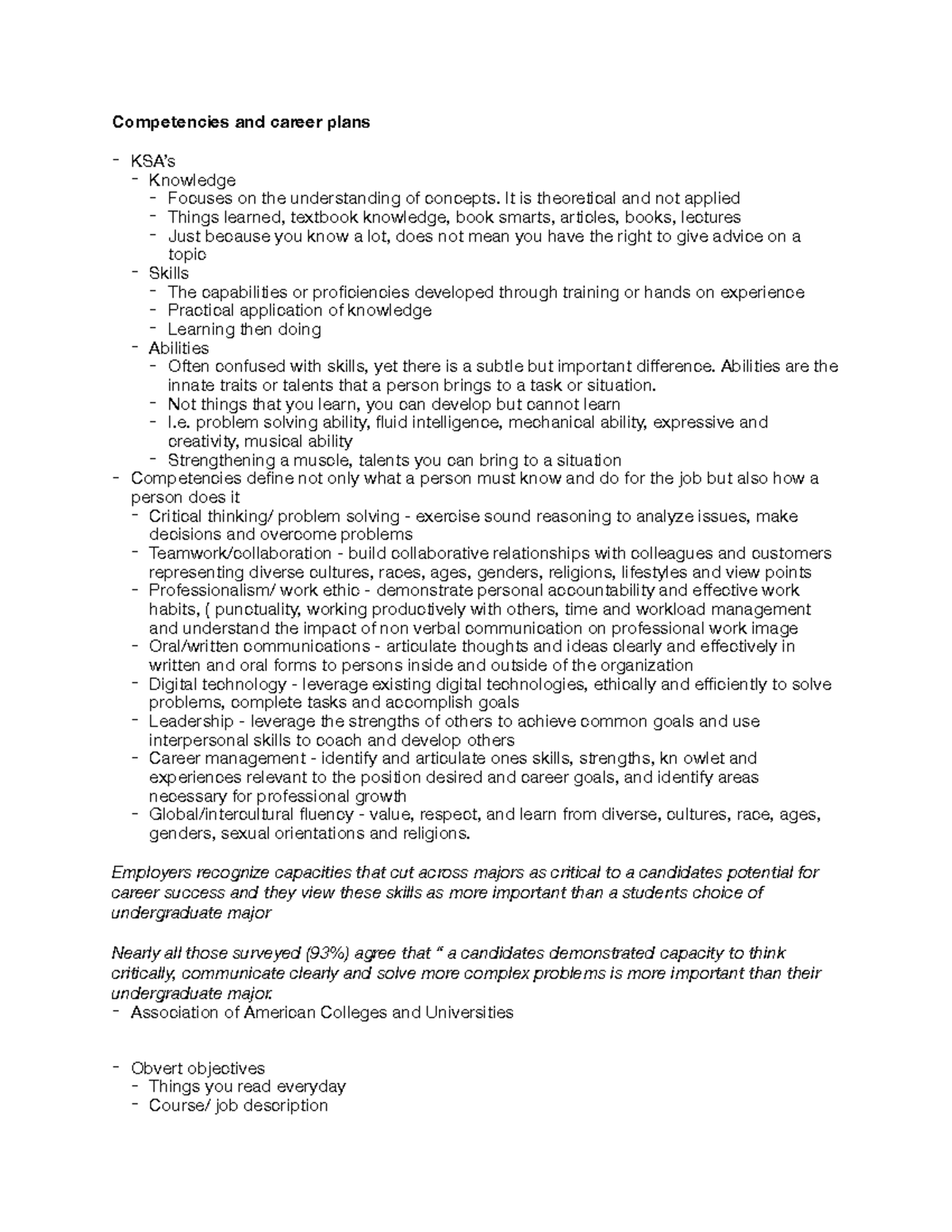 Unit 2 lecture - Dr. Peggy Tyler - Competencies and career plans - KSA ...