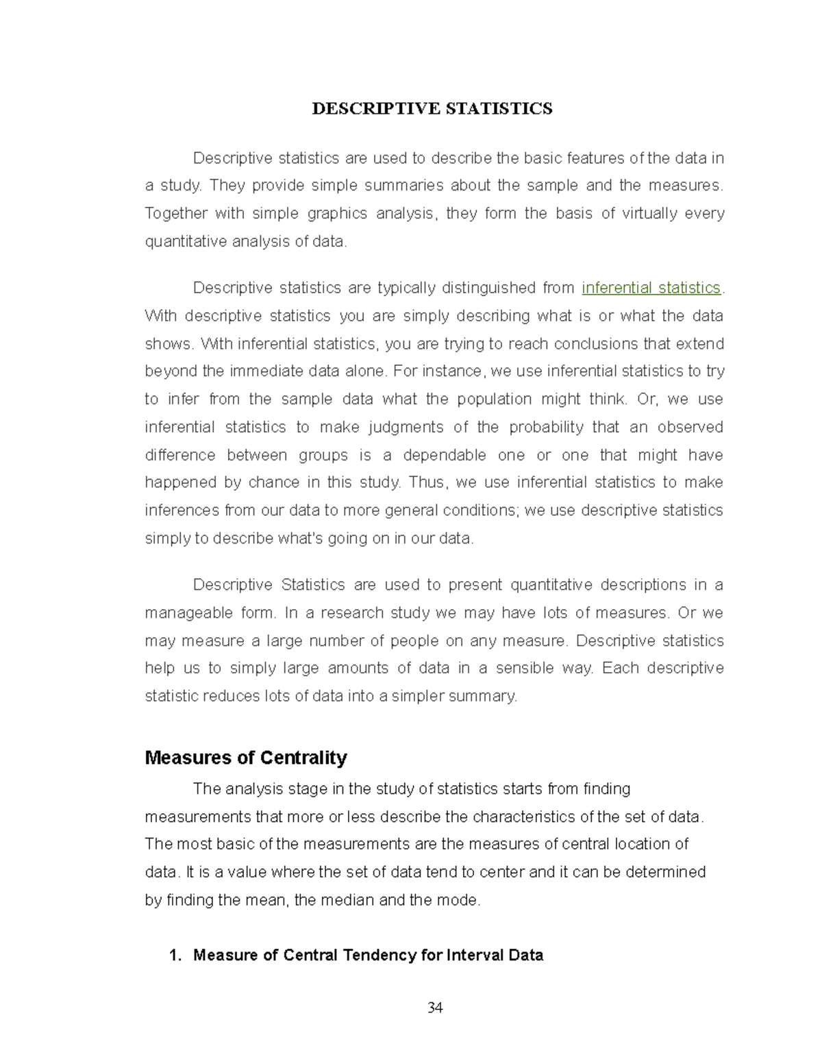 Chap3Descriptive Measures - DESCRIPTIVE STATISTICS Descriptive ...
