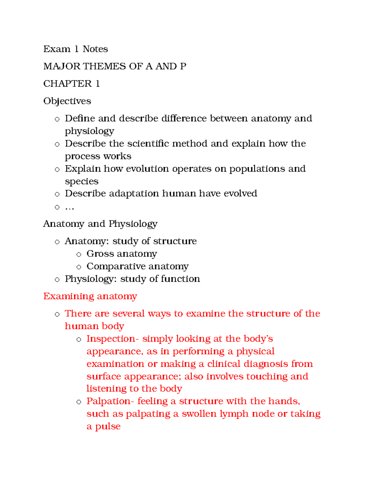 Exam 1 Notes - Exam 1 Notes MAJOR THEMES OF A AND P CHAPTER 1 ...