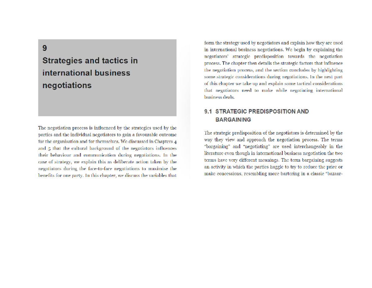 Mandatory reading Week 3 Strategies & tactics in international business negotiations - Studocu