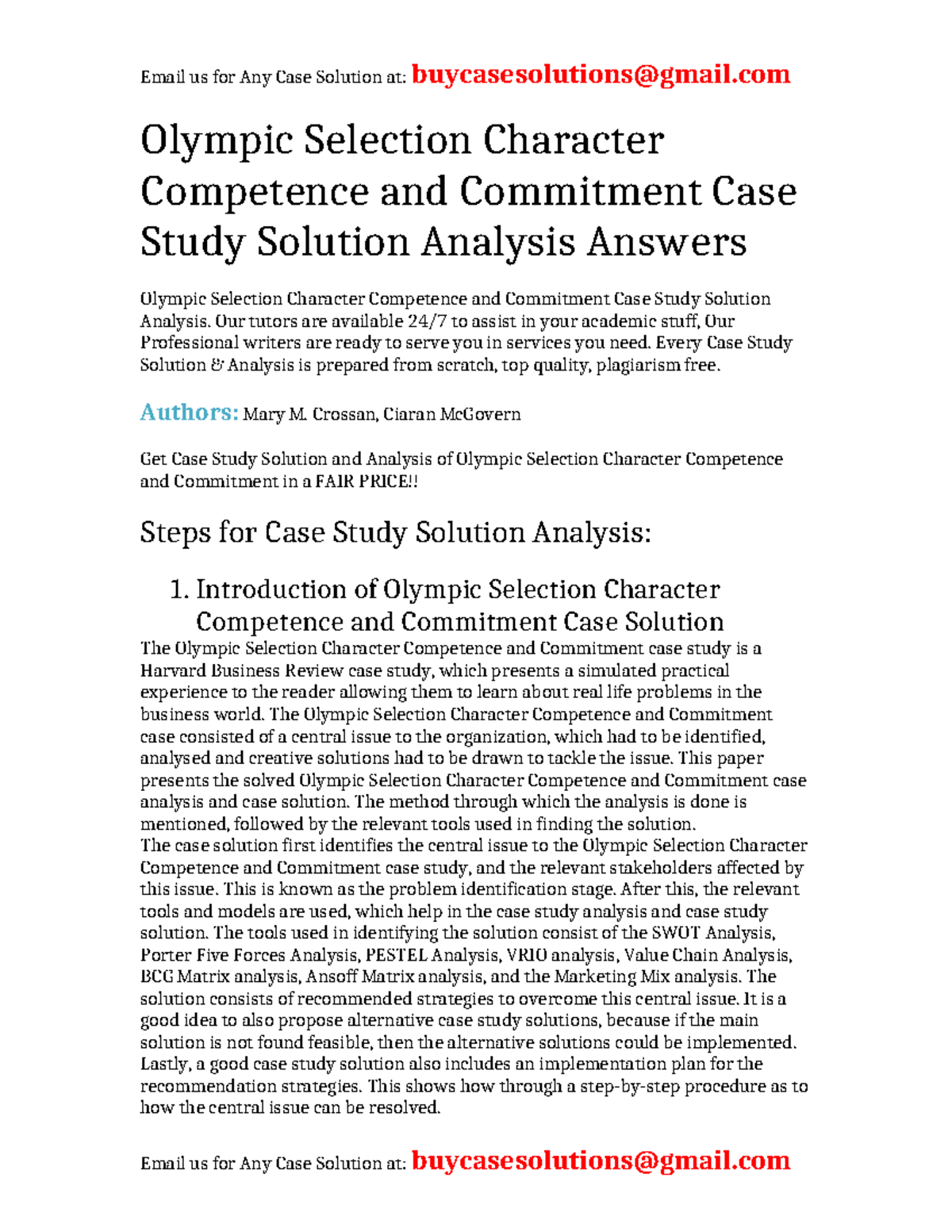 Case Solution Olympic Selection Character Competence and Commitment ...