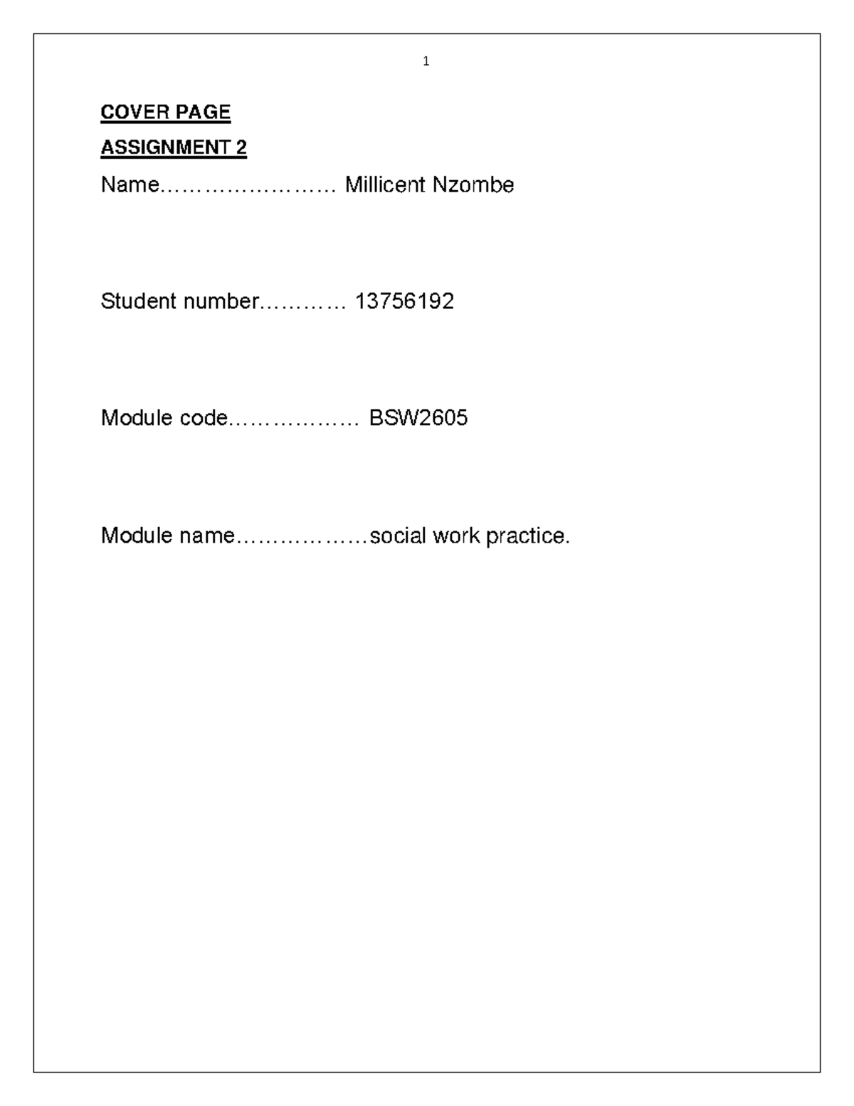 expected answer to the question that were asked - COVER PAGE ASSIGNMENT ...