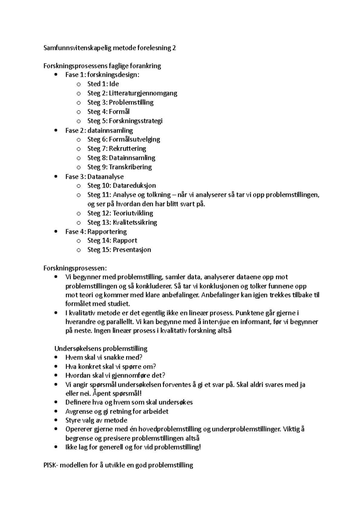 Forelesning 2 - forskningsprosess - Samfunnsvitenskapelig metode forelesning 2 ...
