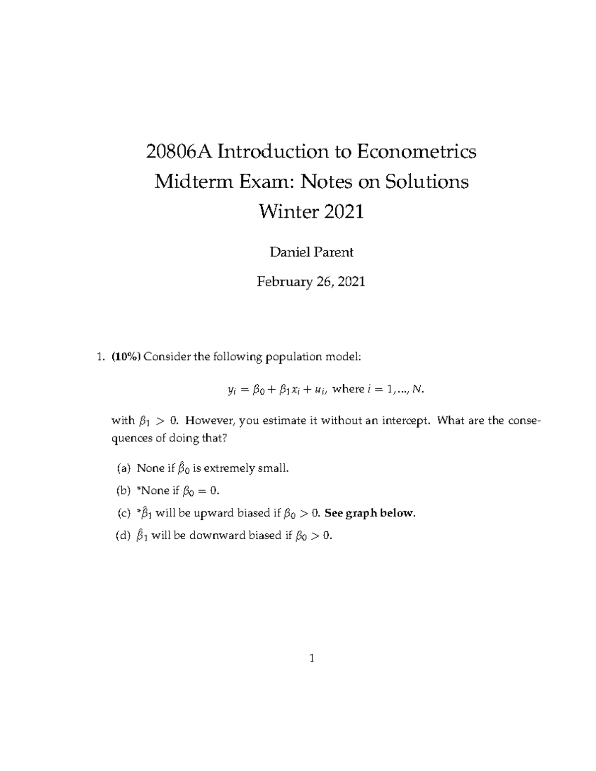 20806A midterm W2021 Solutions - 20806A Introduction to Econometrics ...