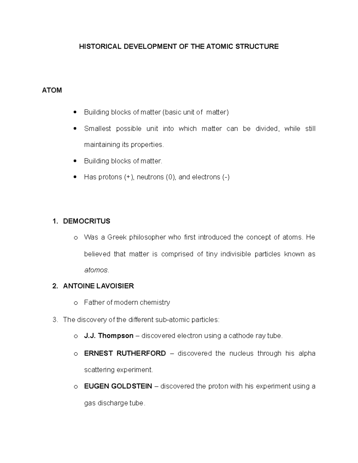 Historical Development Of The Atomic Structure - Education - Studocu