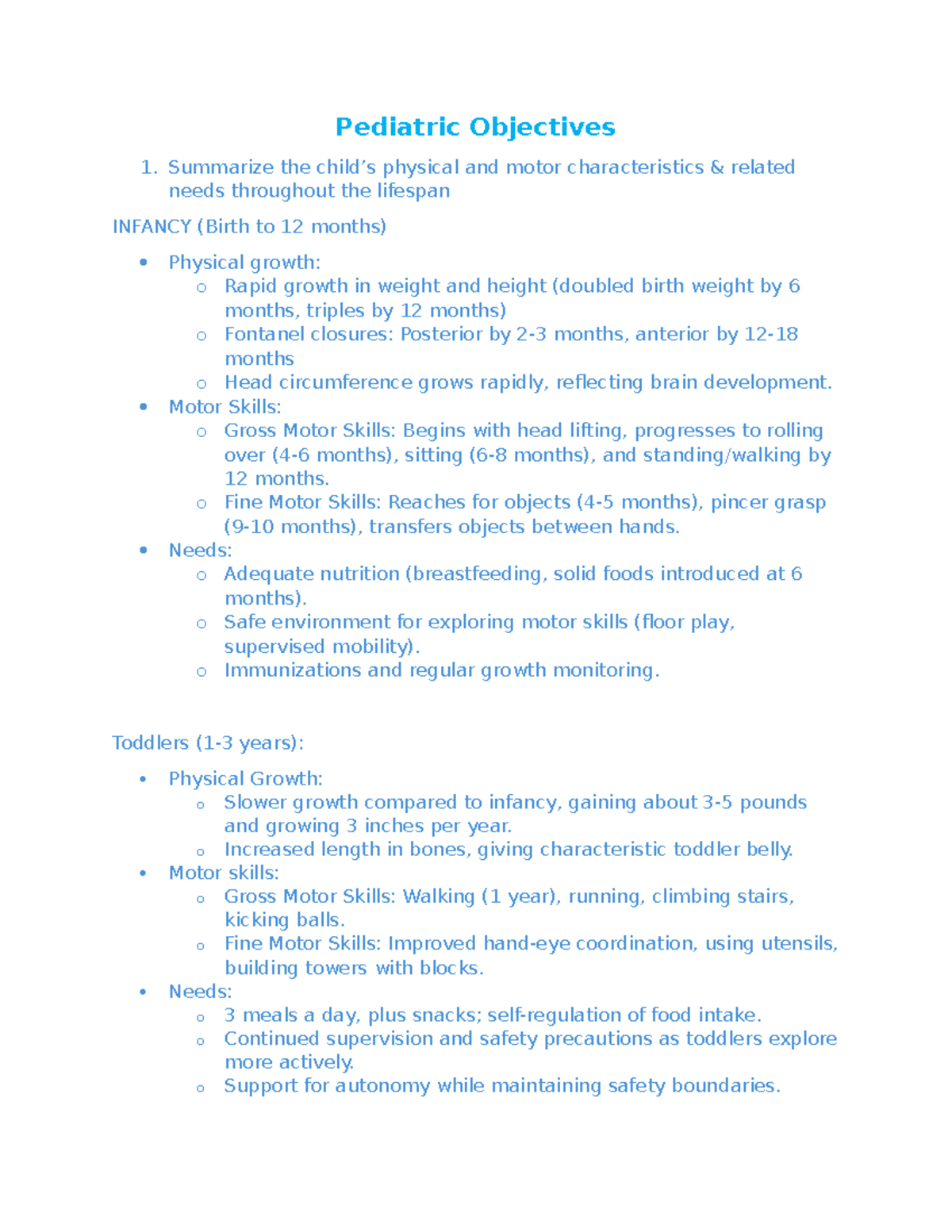 Objective for Peds - Summary Prepu for Ricci and Kyle's Maternity and ...