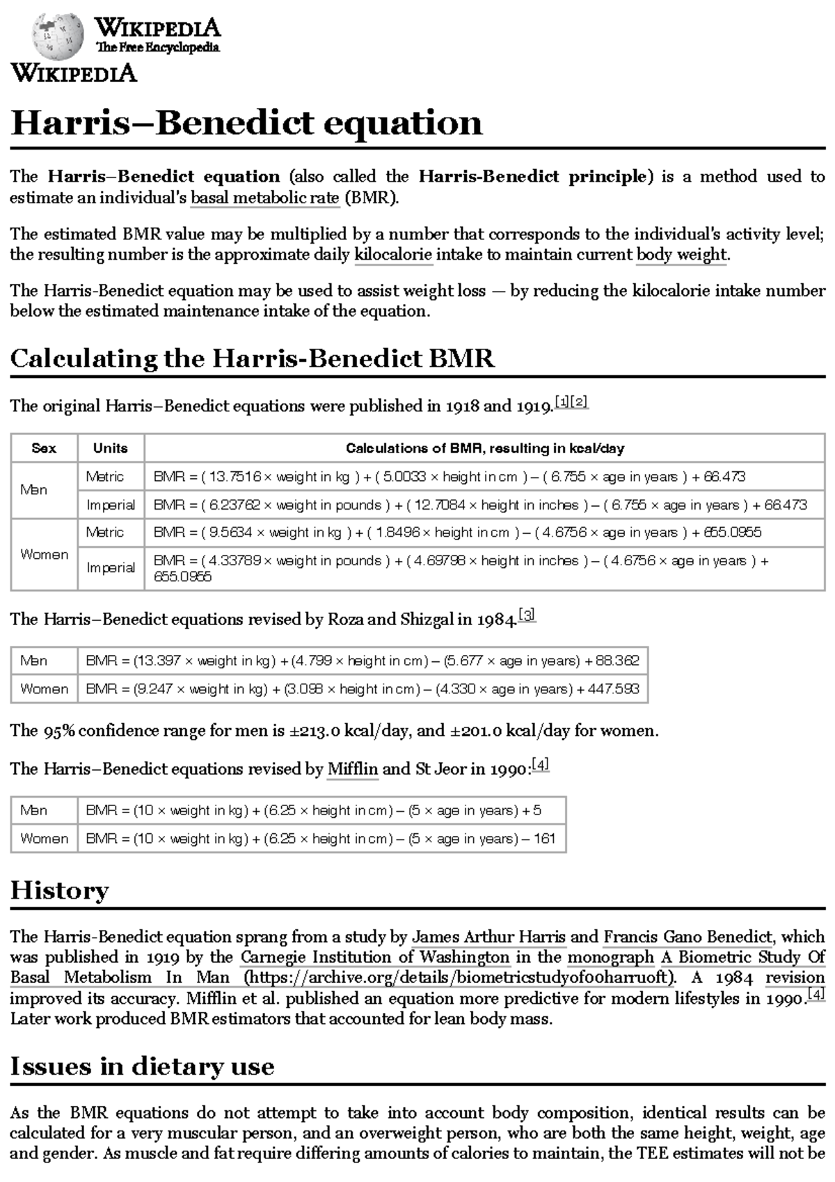 Harris–Benedict equation - Harris–Benedict equation The Harris–Benedict ...
