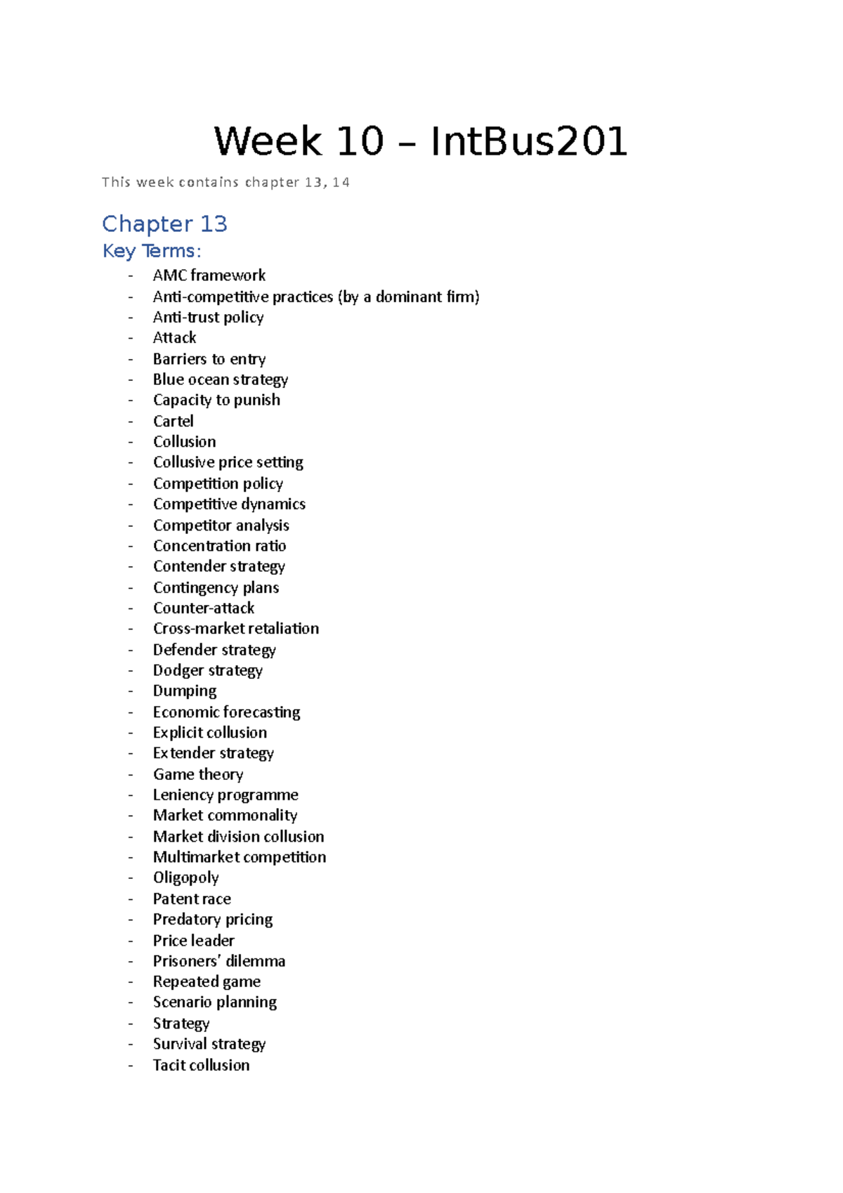 IntBus202 Week 10 Notes - Week 10 – IntBus This week contains chapter ...