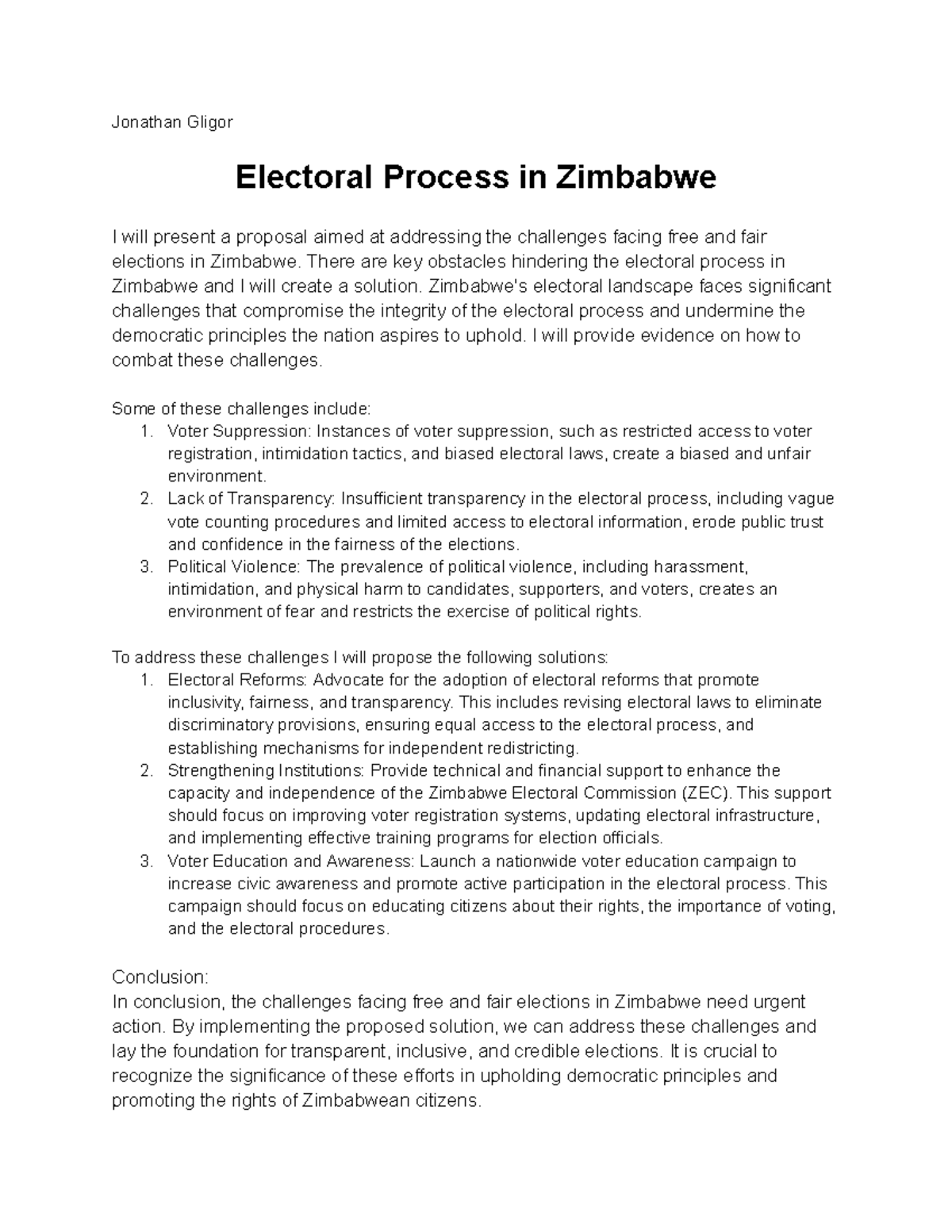 Electoral Process in Zimbabwe - Jonathan Gligor Electoral Process in ...