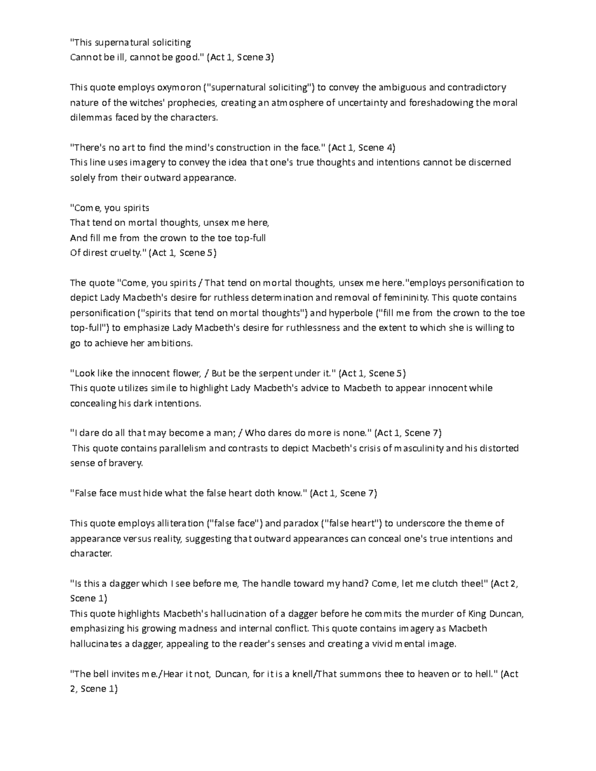 Macbeth quotes - "This supernatural soliciting Cannot be ill, cannot be ...