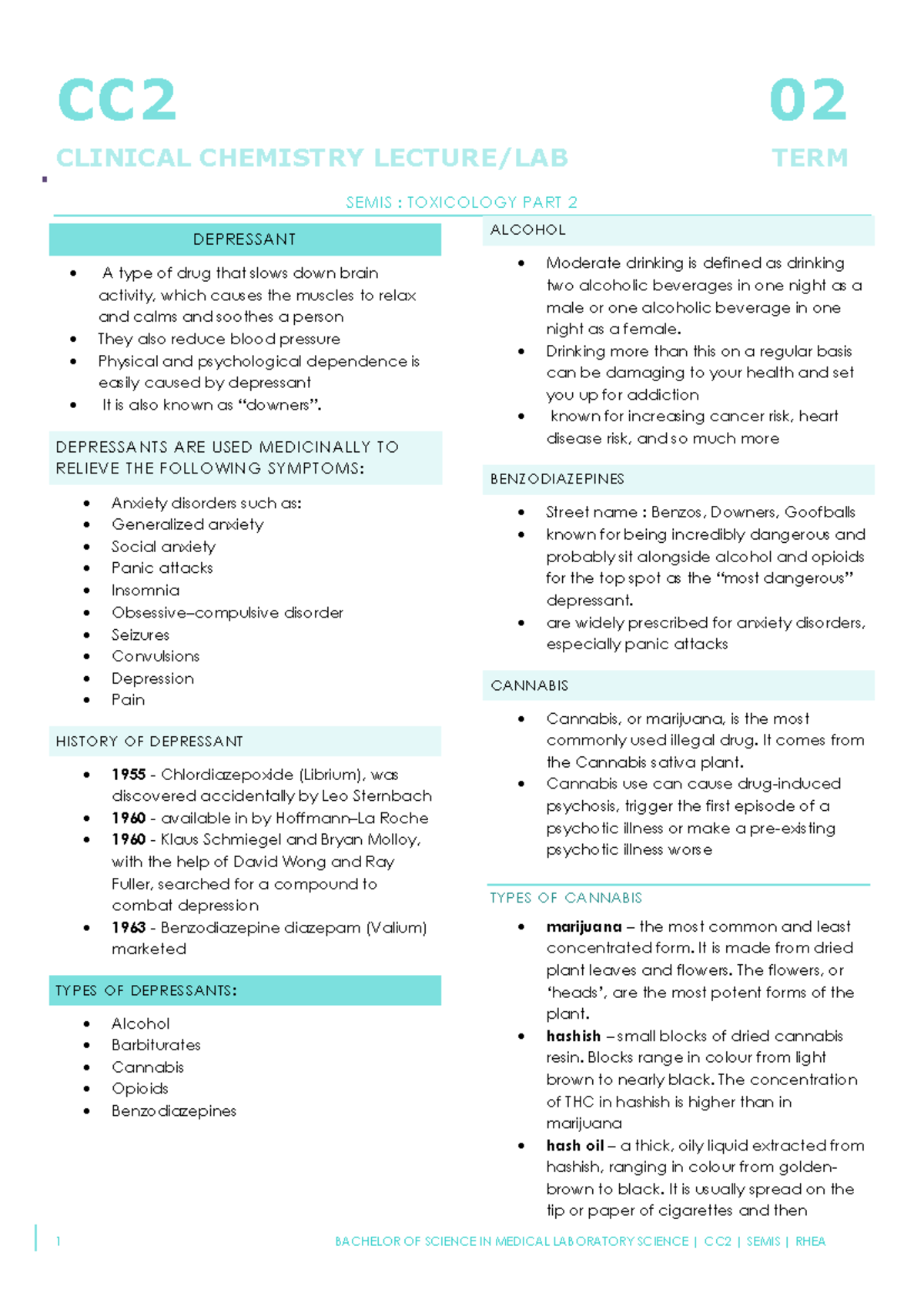 CC2- Toxicology-PART-2 - CC2 02 CLINICAL CHEMISTRY LECTURE/LAB TERM ...