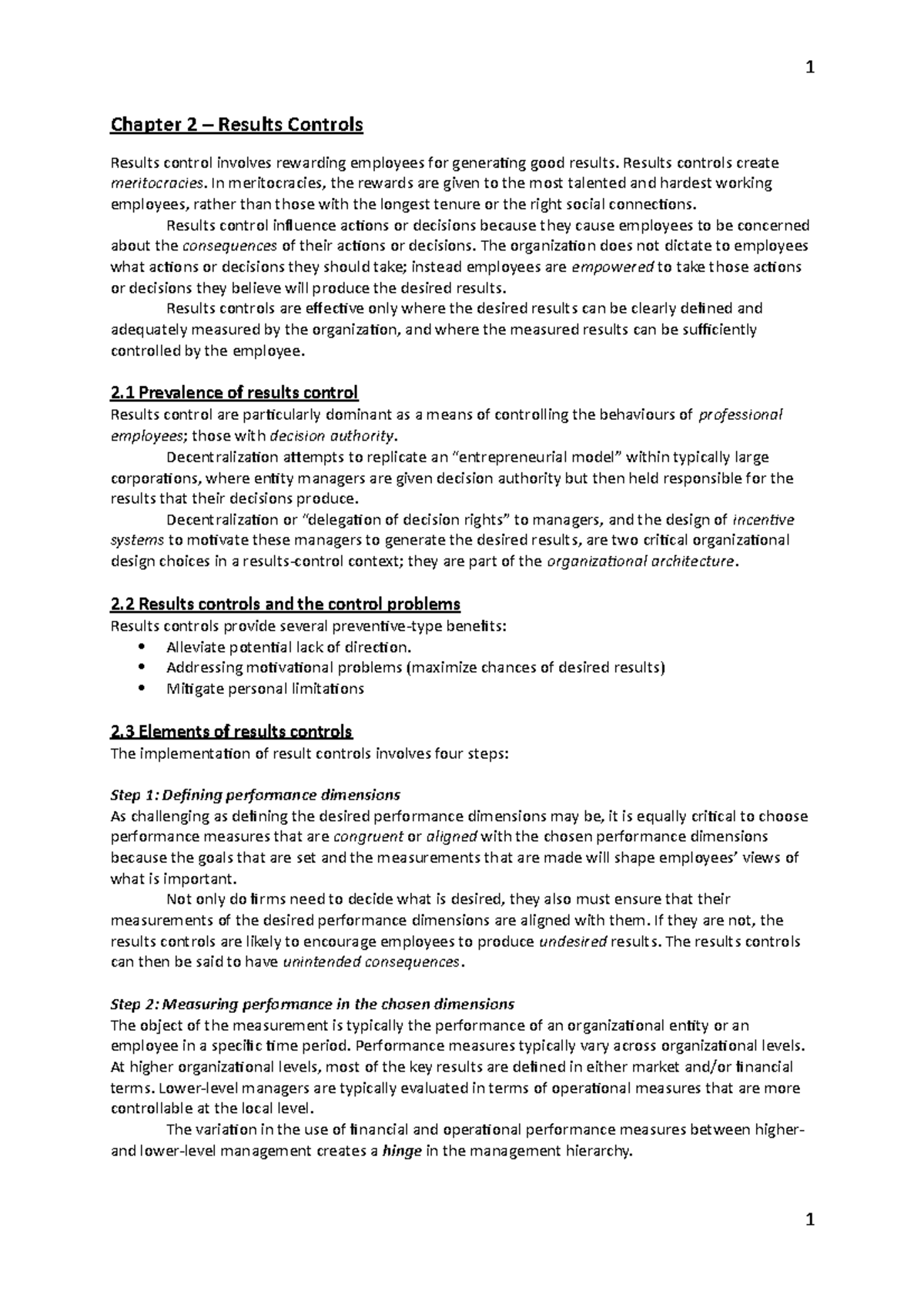 Chapter 2 Summary Management Control Systems 2 Results Control chapter-2-summary-management-control-systems-2-results-control