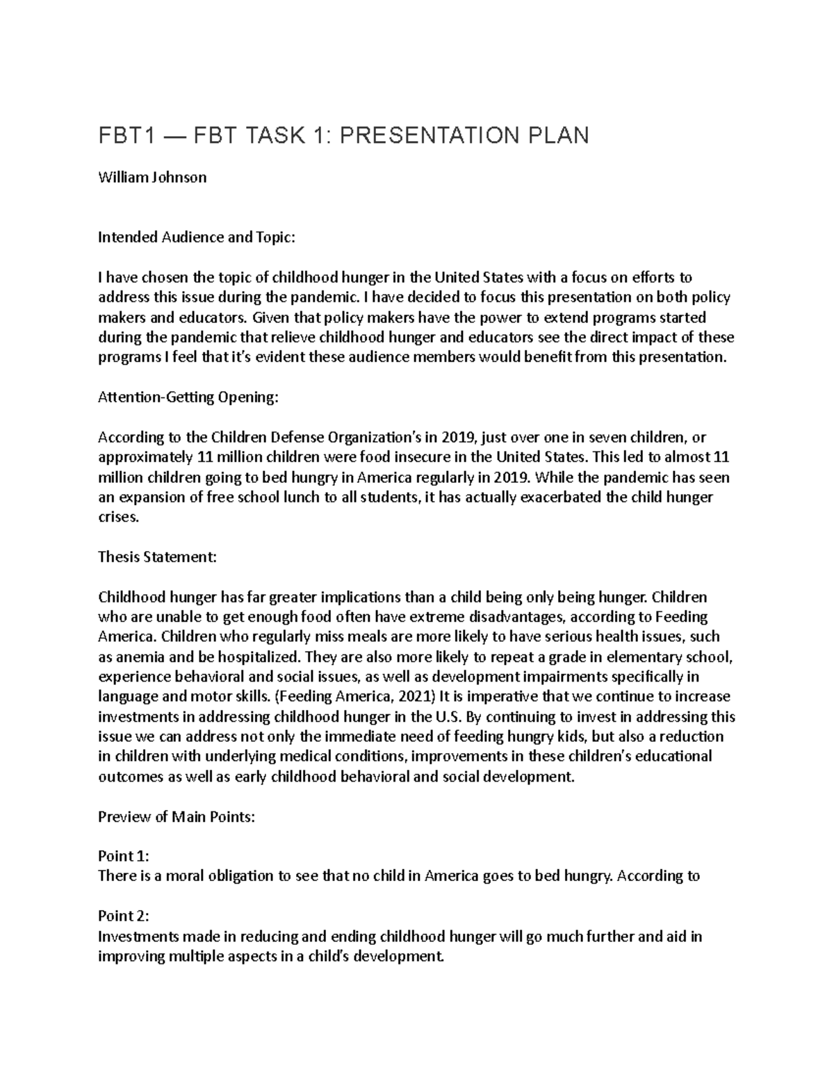 FBT1 - FBT TASK 1 - Presentation PLAN - FBT1 — FBT TASK 1: PRESENTATION ...