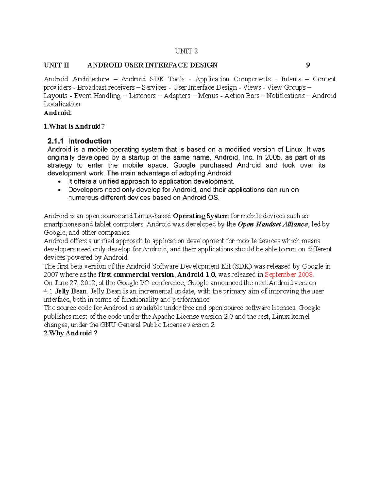 Madu2 Mobile Application Development Lecture Notes Unit 2 Unit Ii Android User Interface