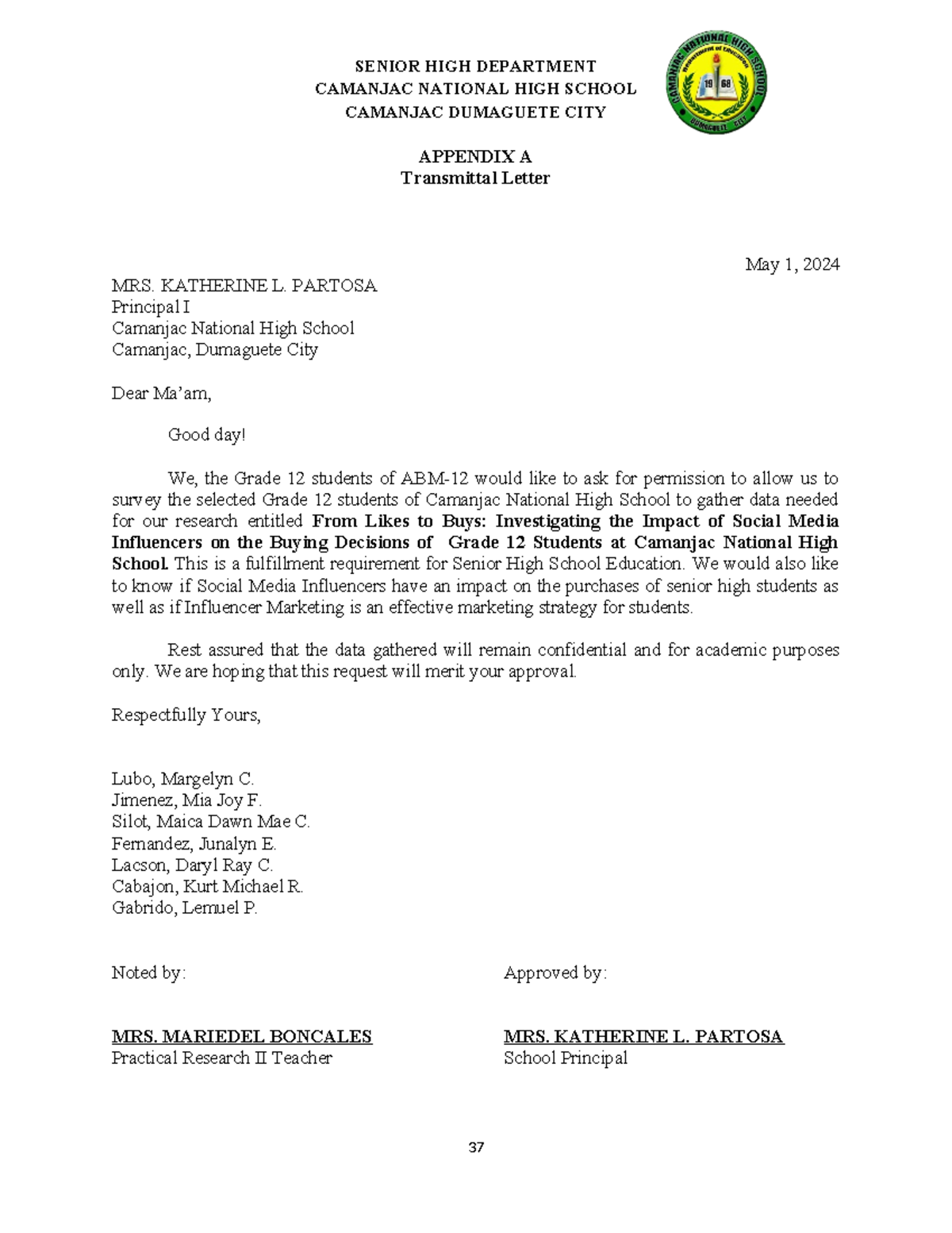 Final-appendix - Solving - SENIOR HIGH DEPARTMENT CAMANJAC NATIONAL HIGH SCHOOL CAMANJAC ...