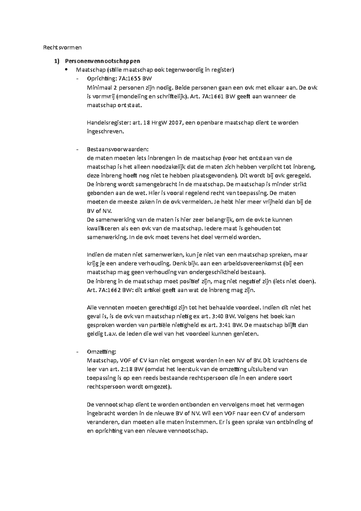 Overzicht rechtsvormen - Rechtsvormen 1) Personenvennootschappen ...