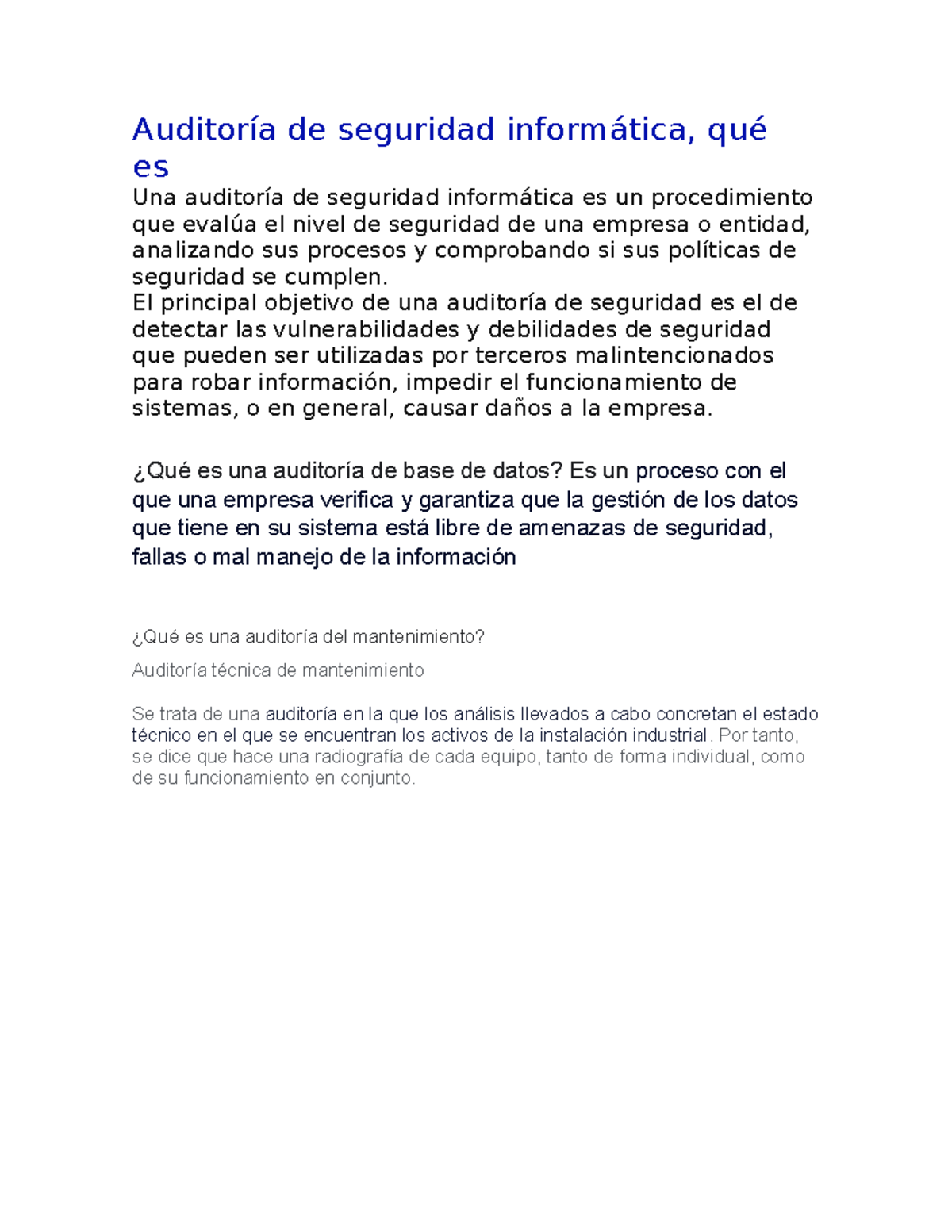 Auditoría de seguridad informática - Auditoría de seguridad informática, qué es Una auditoría de ...