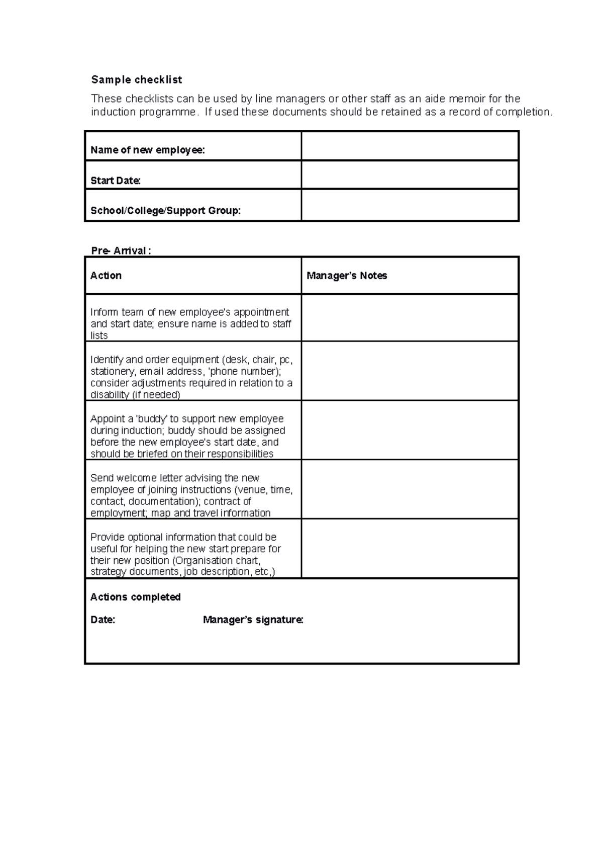 Sample checklist - Summary Human Resource Management - Sample checklist ...
