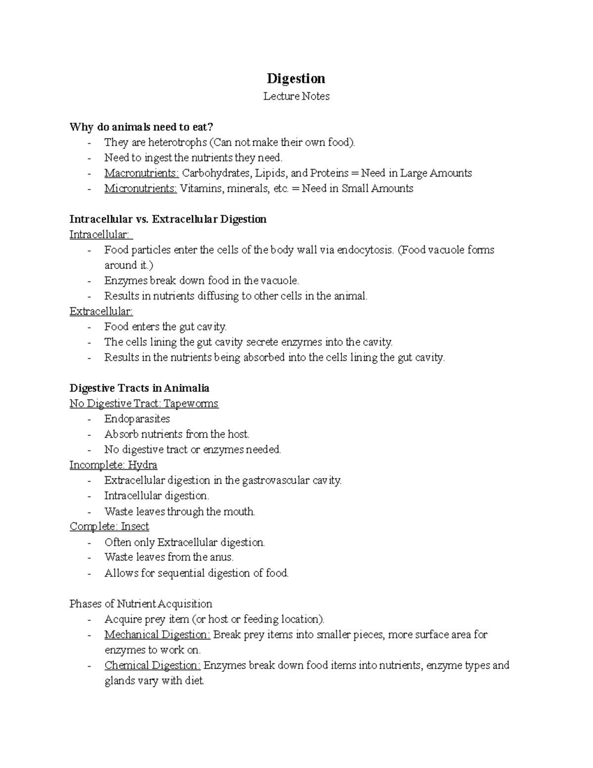 BIOL260 Chapter Six - Dr. Patrick for FHSU - Digestion Lecture Notes ...