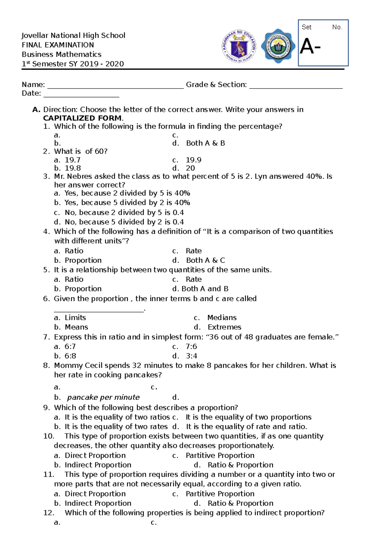 Business Math Final Examination Jovellar National High School FINAL business-math-final-examination-jovellar-national-high-school-final