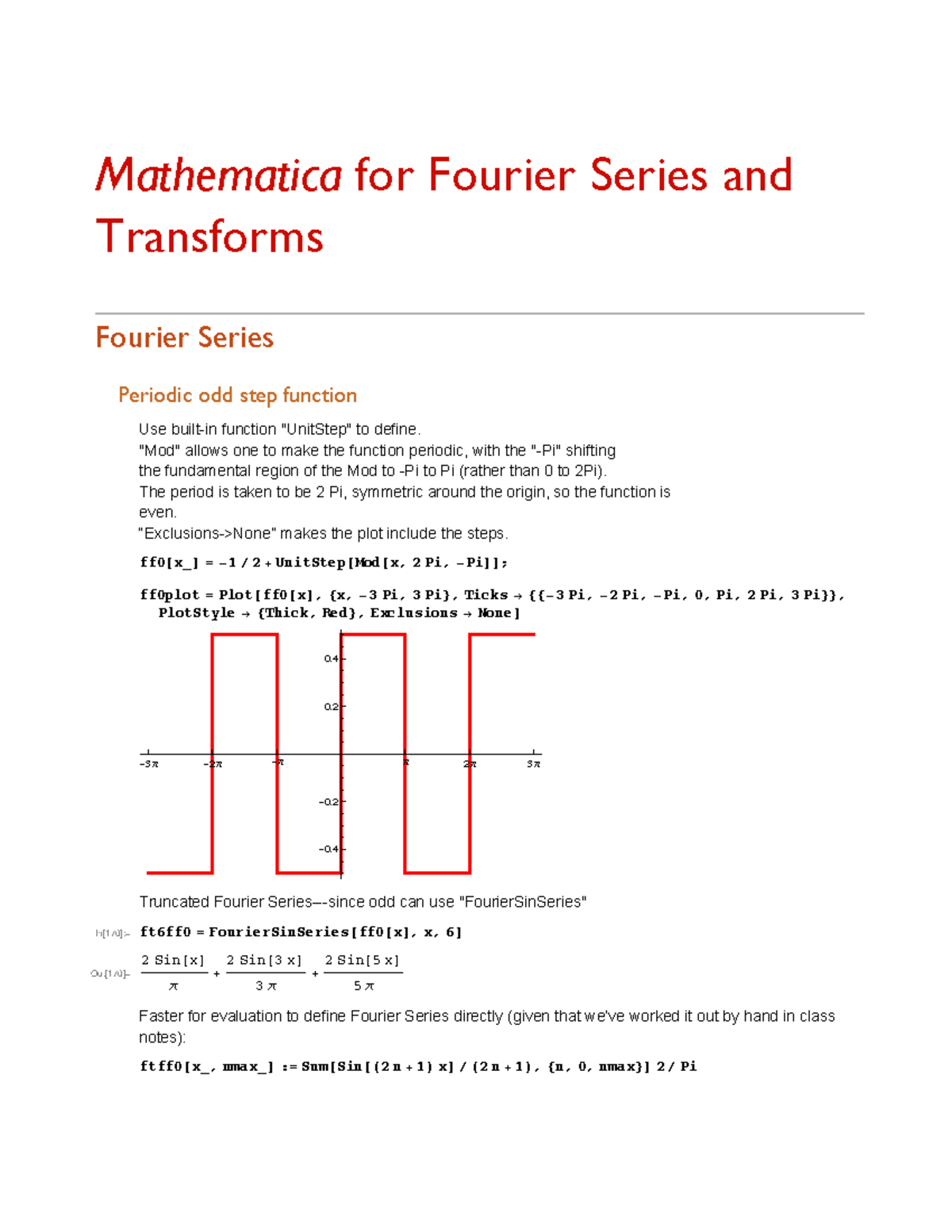 Fourier Tutorial Work Of Wolfram Mathematica Mathematica For Fourier Series And Transforms