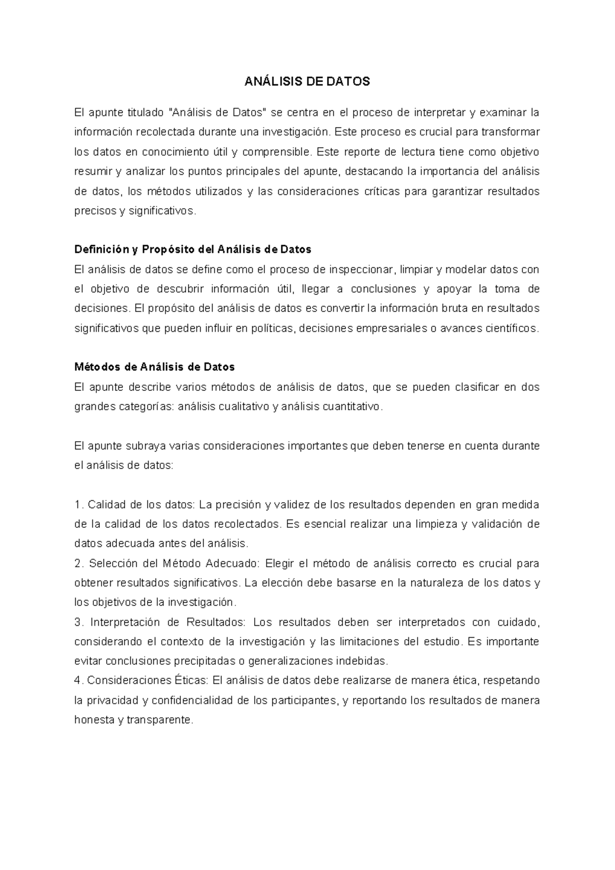 ANÁ Lisis DE Datos - ANÁLISIS DE DATOS El apunte titulado "Análisis de Datos" se centra - Studocu